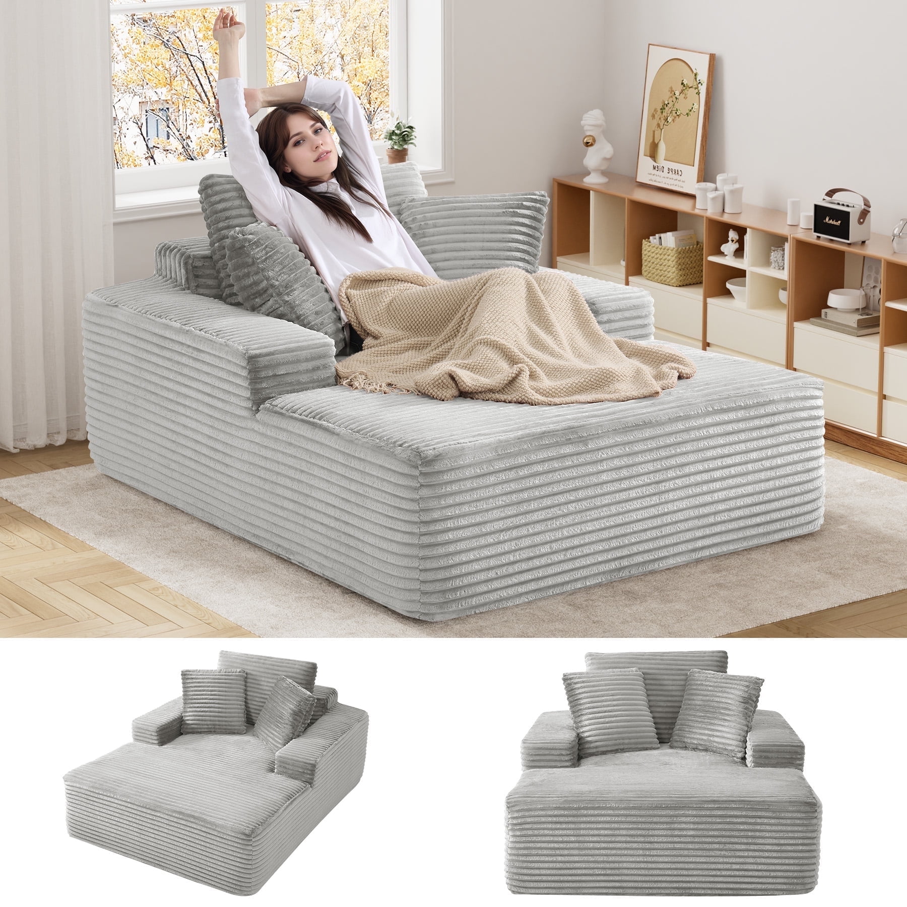 Ouyessir 49.2" Oversized Chaise Lounge Chair Indoor, Upholstered Faux ...