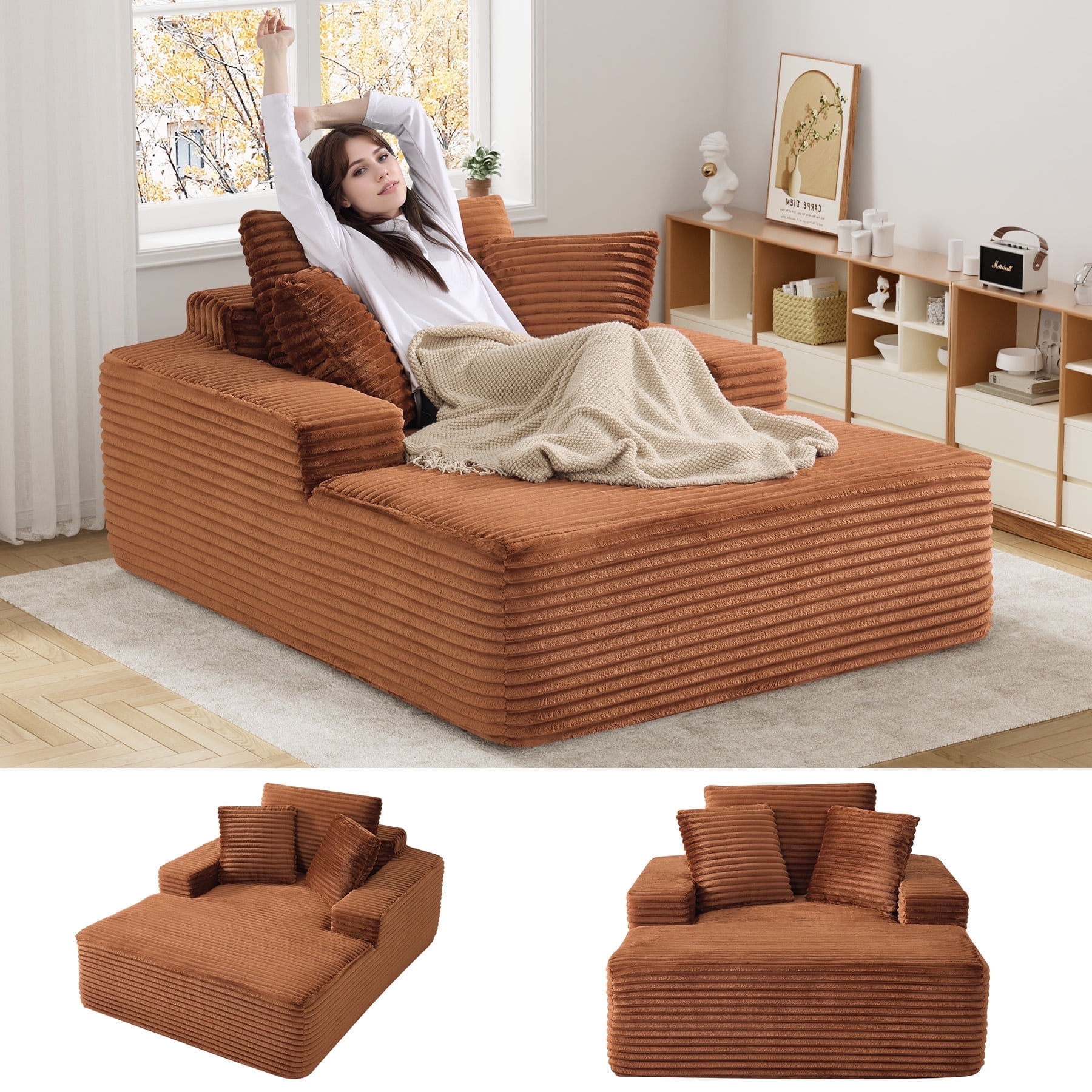 Wiilayok 49.2" Oversized Boneless Chaise Lounge Chair Indoor, Orange ...