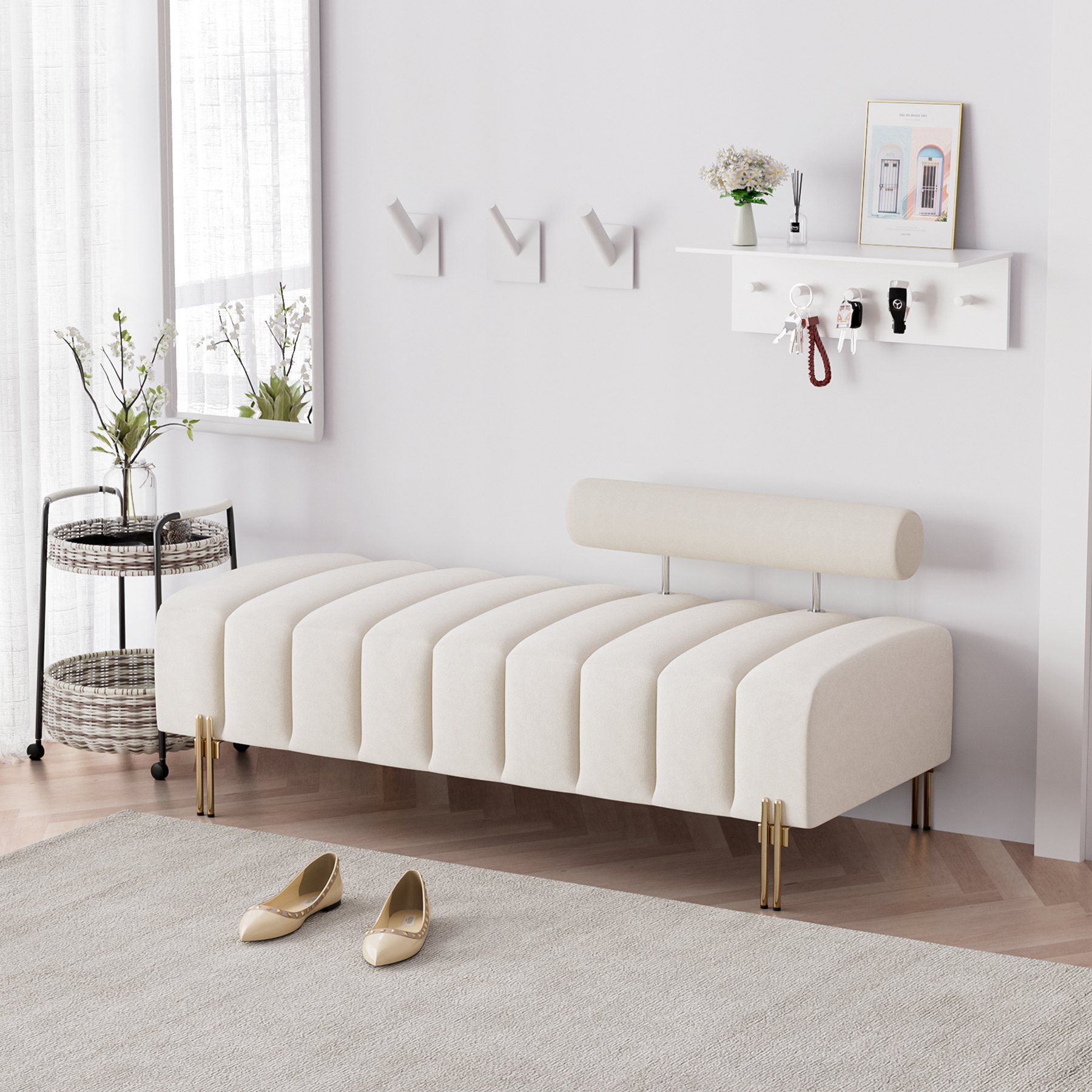 Avara Glam and Luxe Light Pink Velvet Fabric Upholstered Gold Finished ...