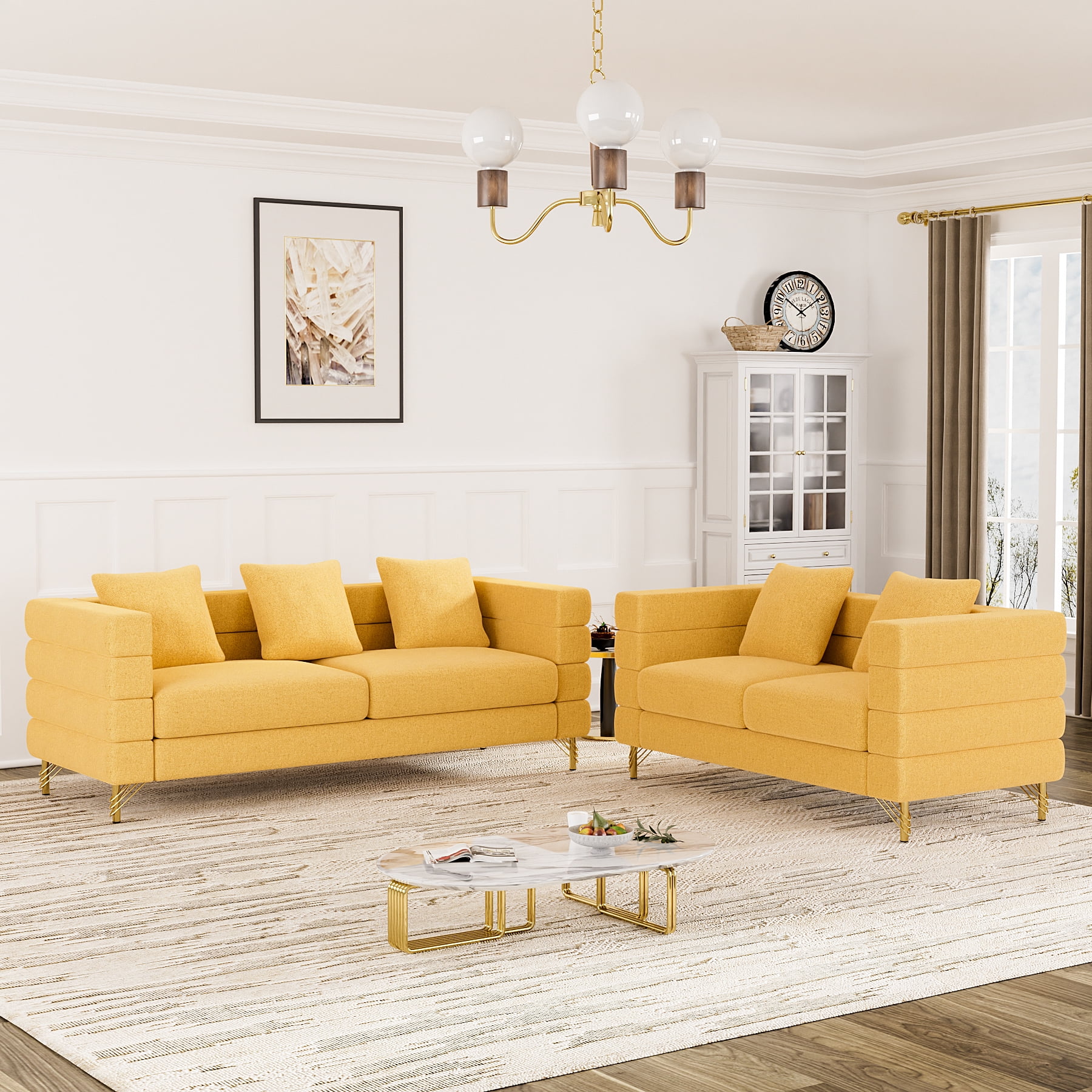 Ouyessir Living Room Sofa and Loveseat Set,Classic 3-Seater Sofa and 2 ...