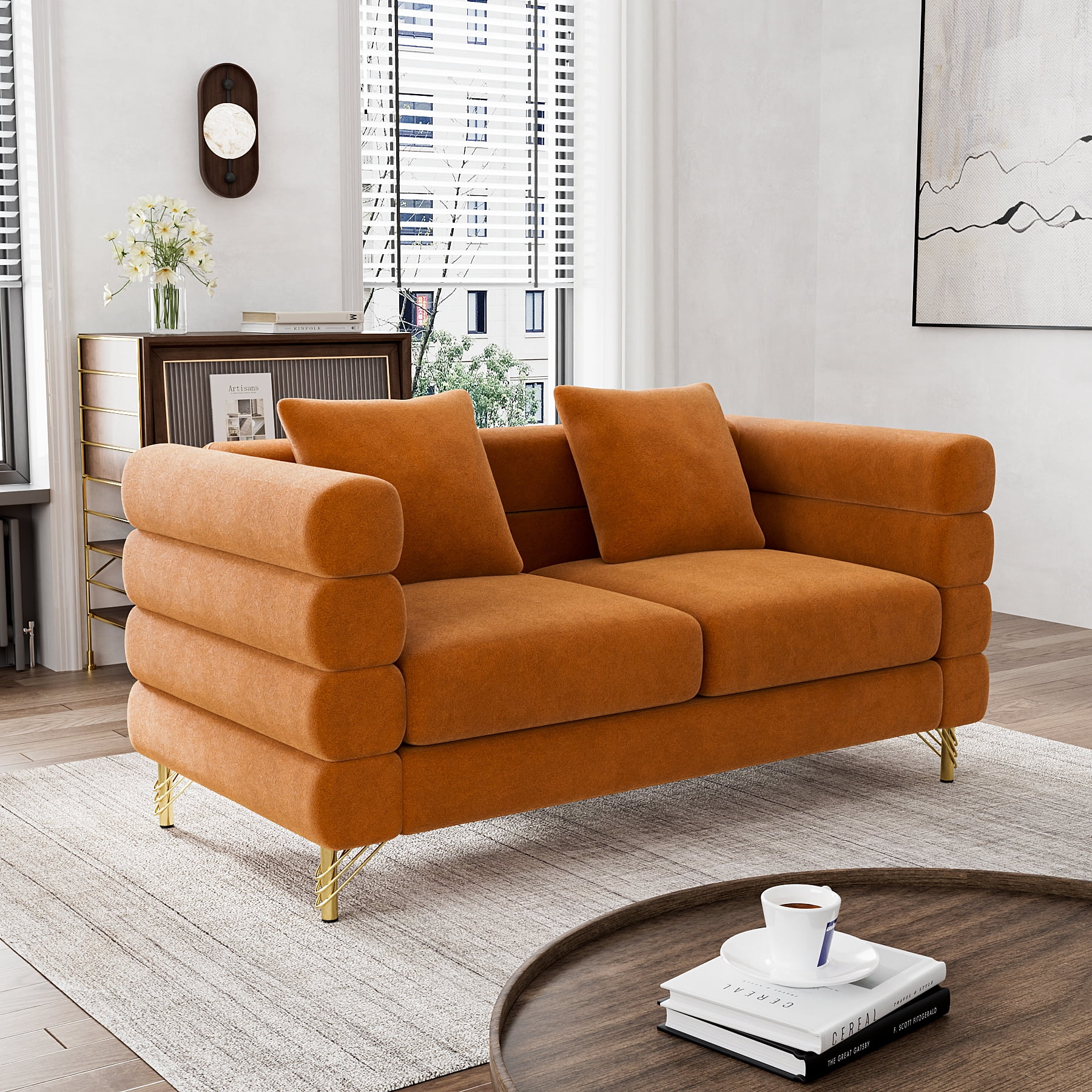 Ouyessir Modern Living Room Sofa,Velvet Fabric Upholstered Loveseats ...