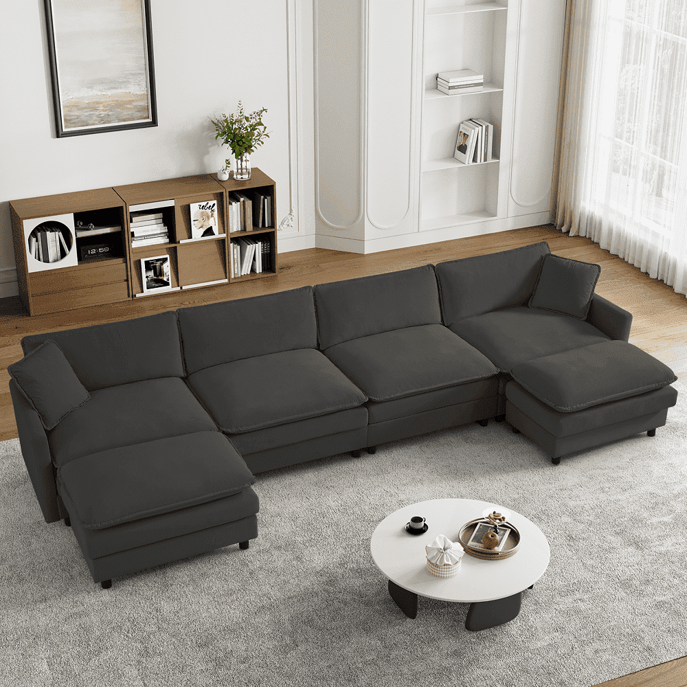 Ouyessir Modern Sectional Sofa, Velvet U Shaped Deep Seat Cloud Couches ...