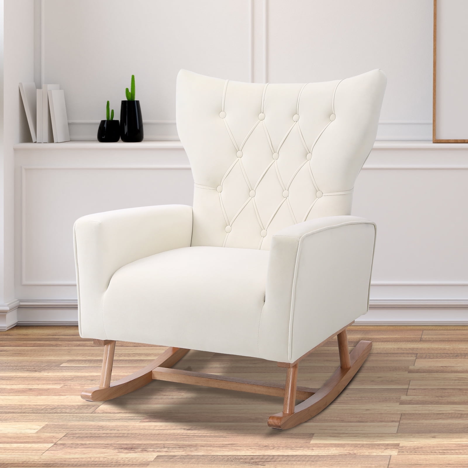 Ouyessir Nursery Rocking Chair Velvet Upholstered Glider Rocker Comfy ...