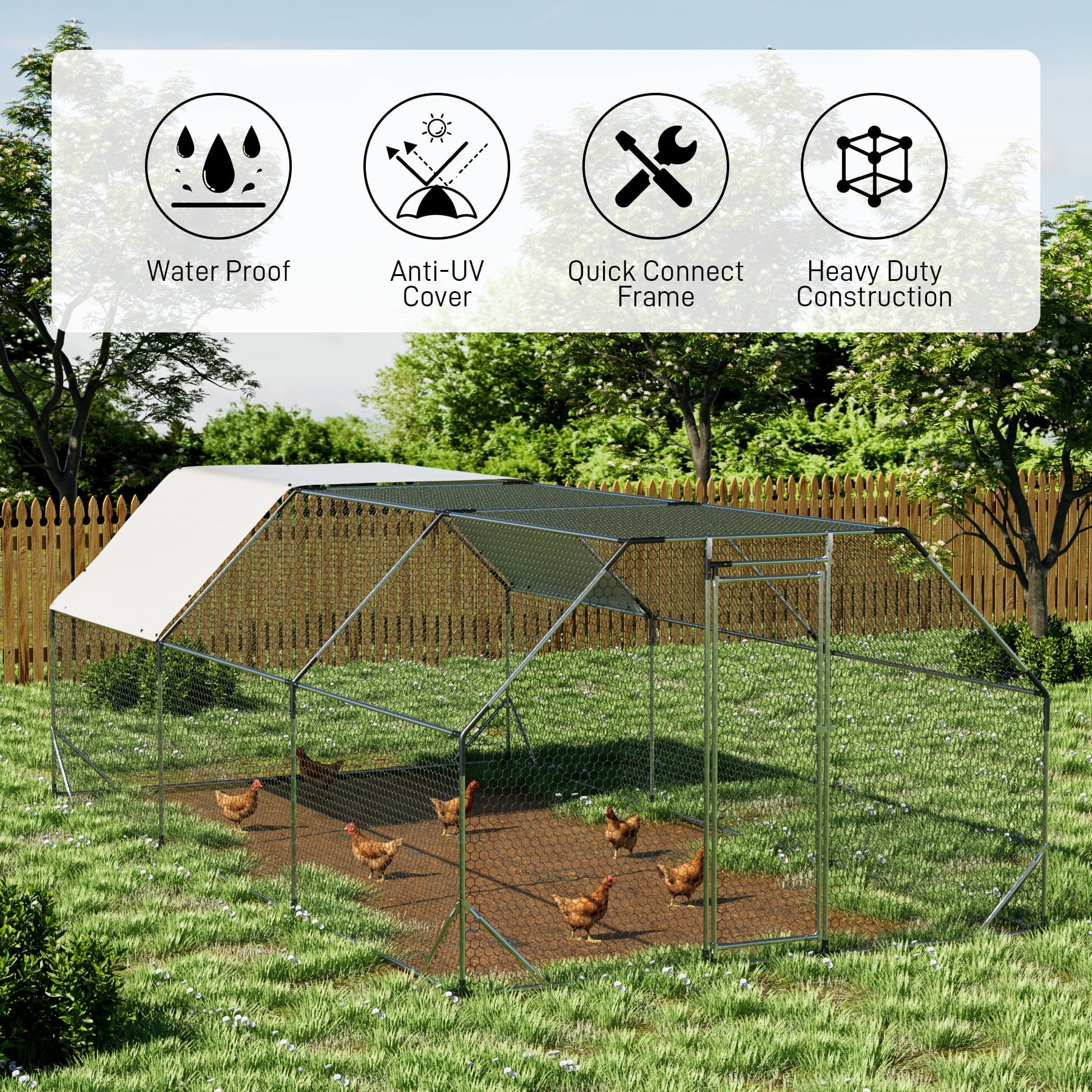 Ouyessir Outdoor Chicken Coop Large Metal Chicken Coop Flat Shaped ...