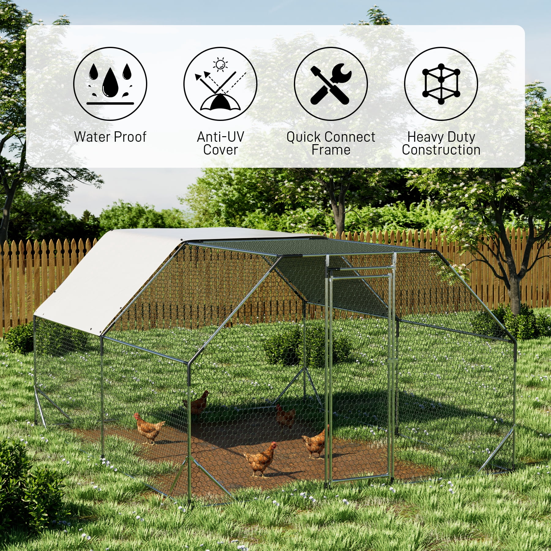 Ouyessir Outdoor Chicken Coop Large Metal Chicken Coop Flat Shaped ...