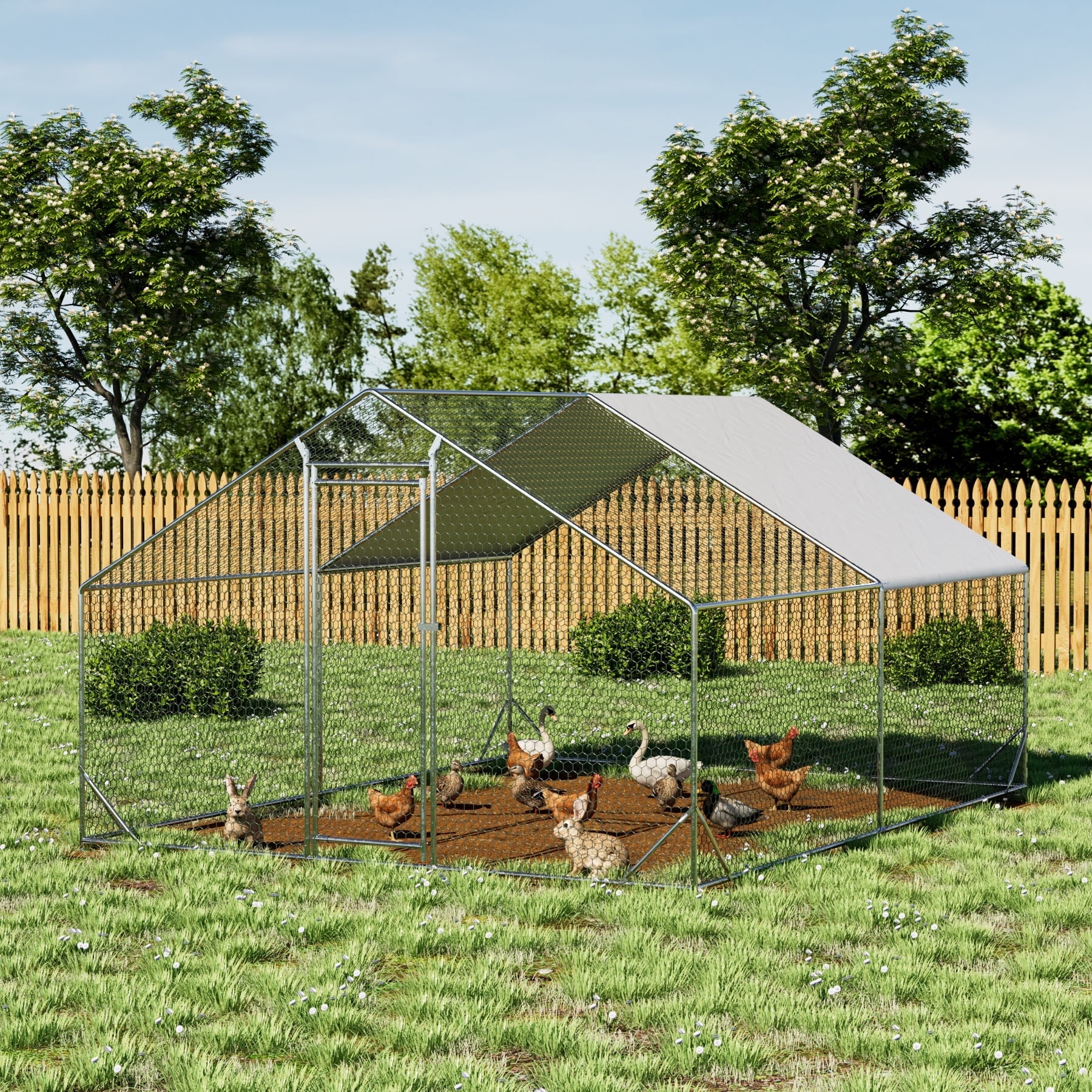 WIILAYOK Outdoor Chicken Coop, Large Metal Walk-in Chicken Run Pen with ...