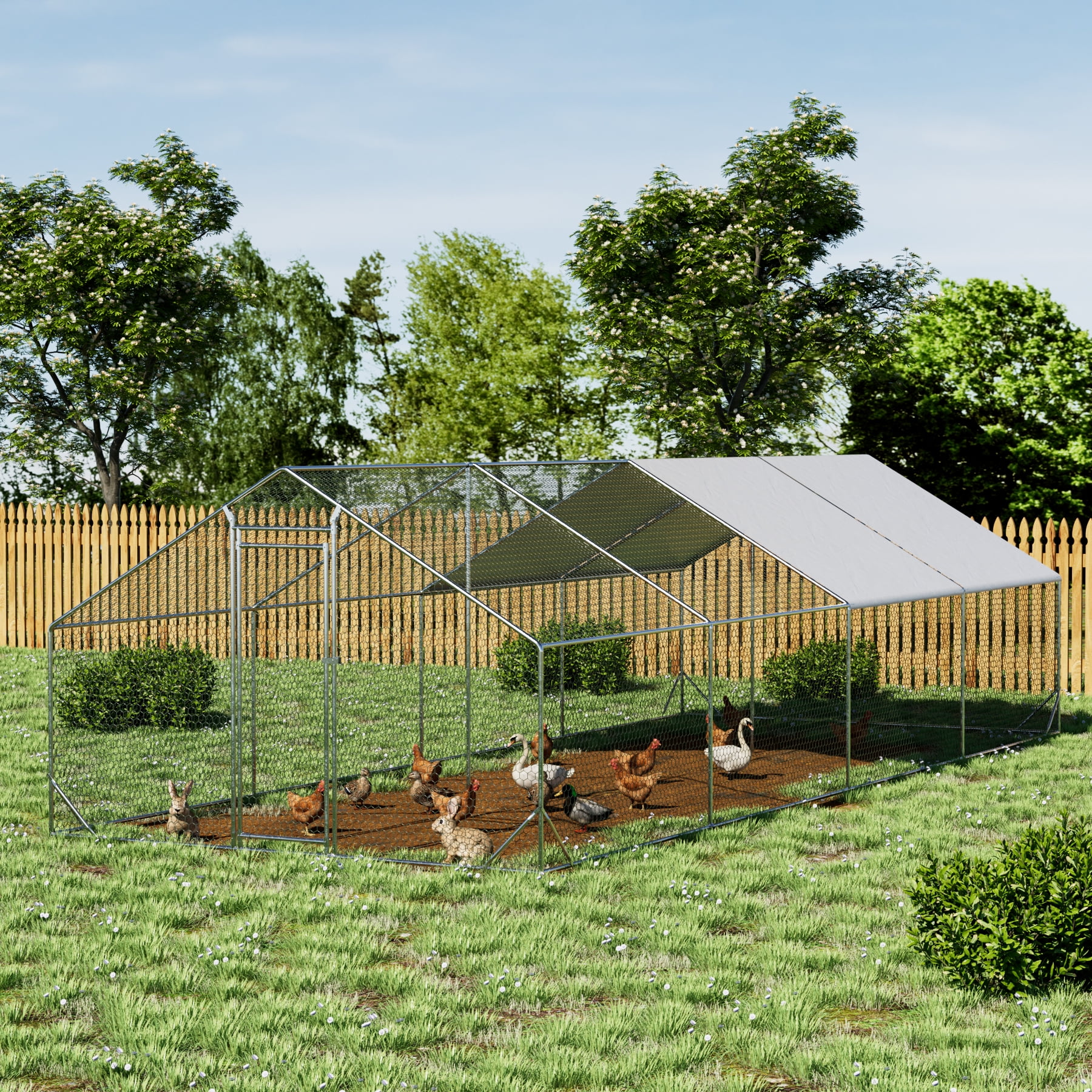 Ouyessir Outdoor Chicken Coop, Large Metal Walk-in Chicken Run Pen with ...