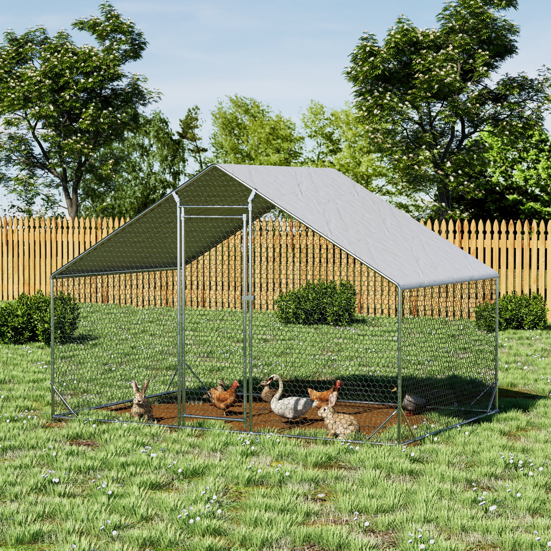 Ouyessir Outdoor Chicken Coop, Large Metal Walk-in Chicken Run Pen with ...