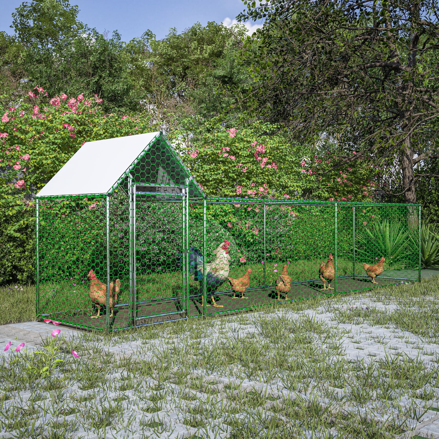 Wiilayok Outdoor Metal Chicken Run with Tunnel,Outdoor Hen House Cage ...