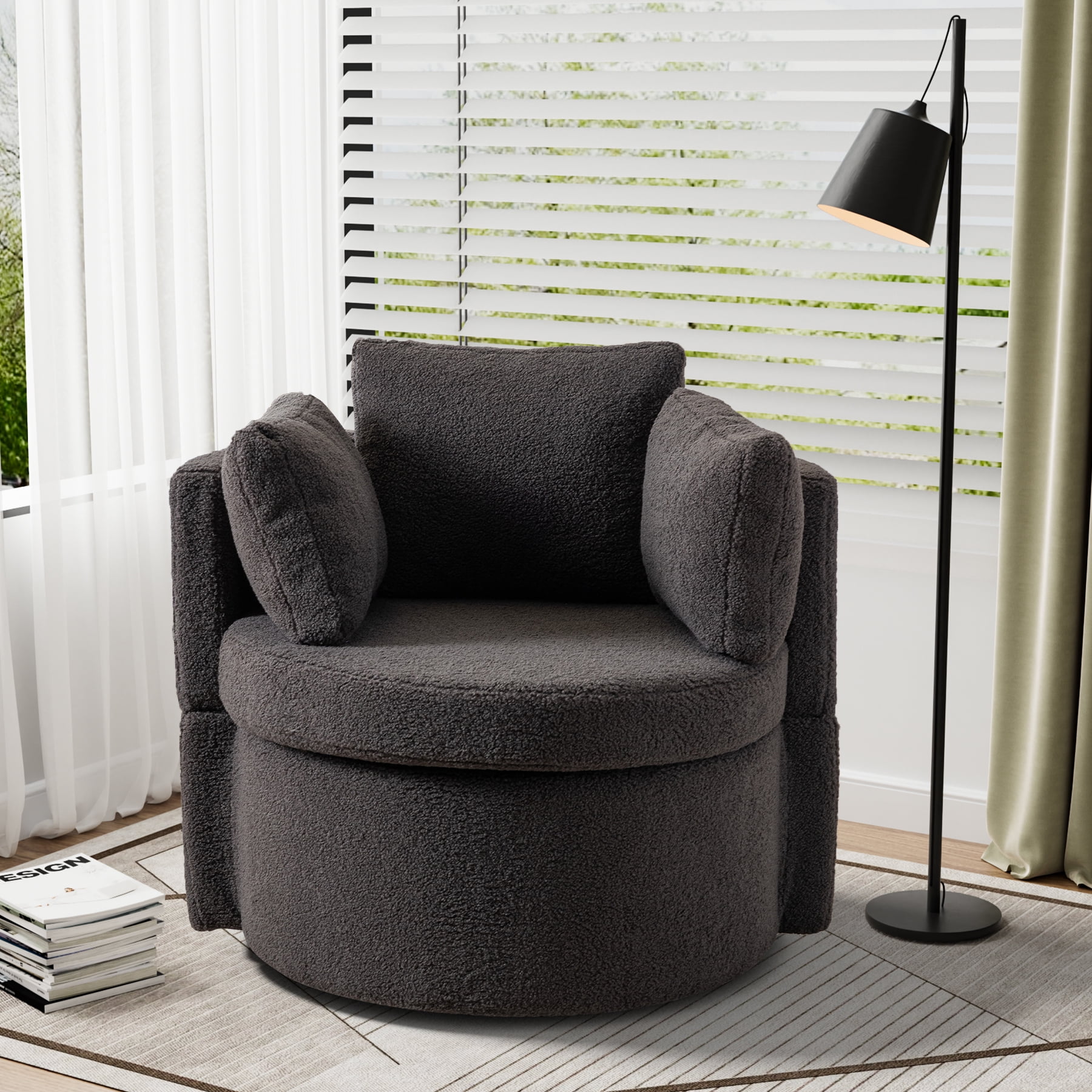 Ouyessir Oversized Swivel Barrel Chair,33.9"W Swivel Accent Chair with ...
