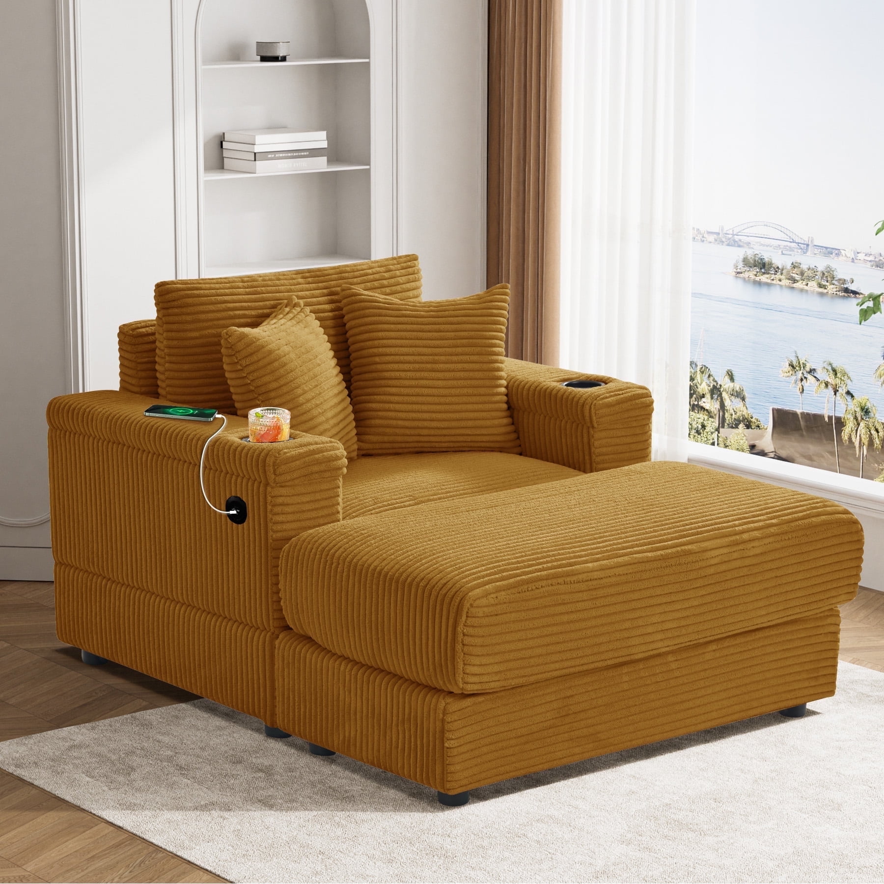 Wiilayok Single Chaise Lounge Indoor with Ottoman, Corduroy Lounge ...