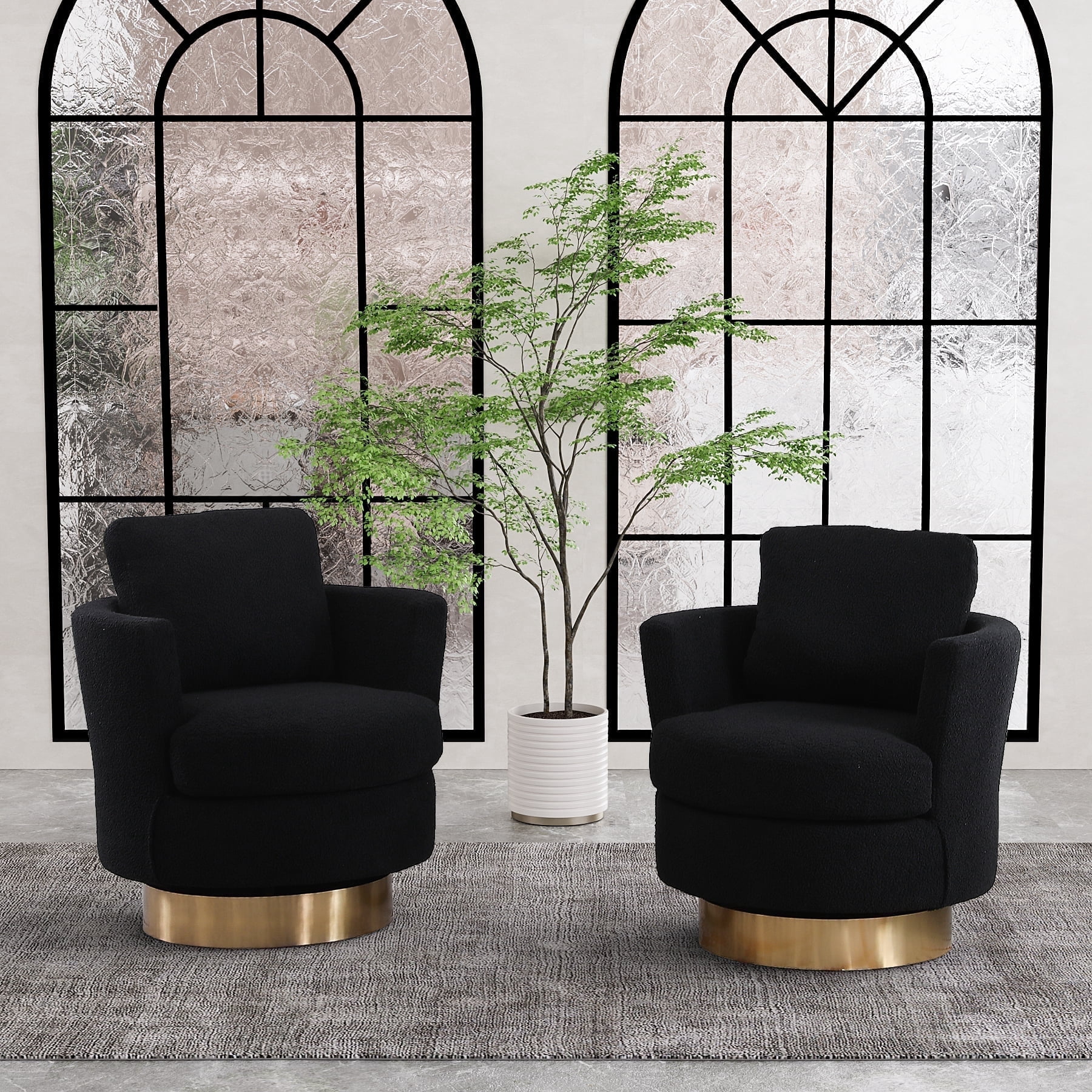 Ouyessir Swivel Accent Chair Set of 2,Comfy High Backrest Upholstered ...