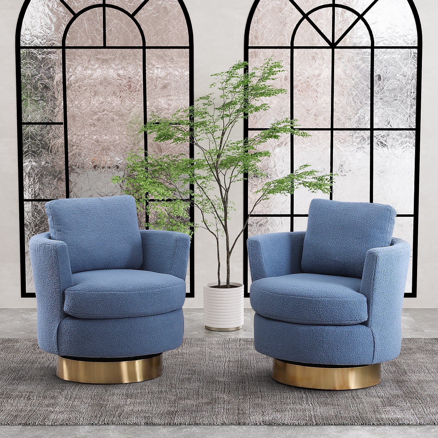 Ouyessir Swivel Accent Chair Set of 2,Comfy High Backrest Upholstered ...