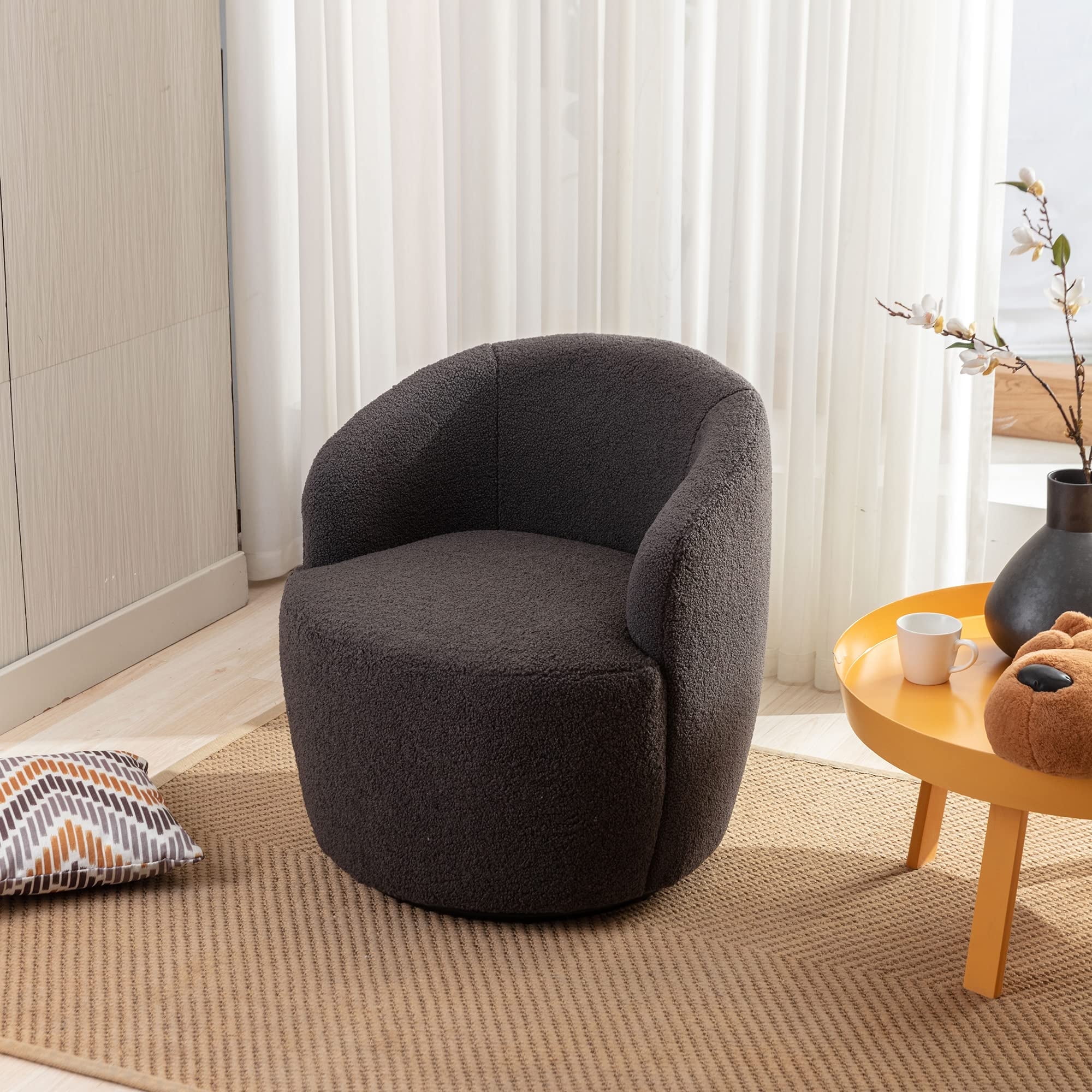 Ouyessir Swivel Barrel Chair, 360 Degree, Teddy Fabric, for Nursery ...