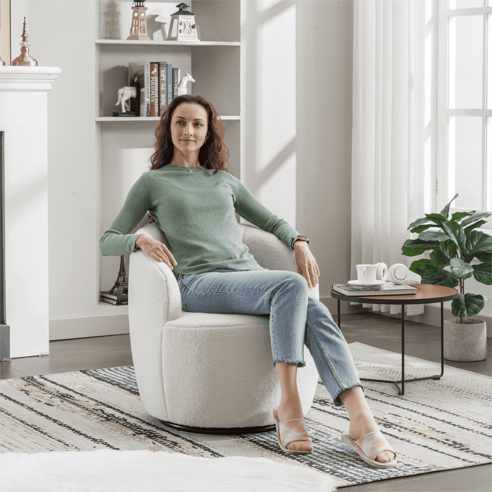 Ouyessir Swivel Barrel Chair, Round Accent Armchairs,Teddy Fabric Comfy ...