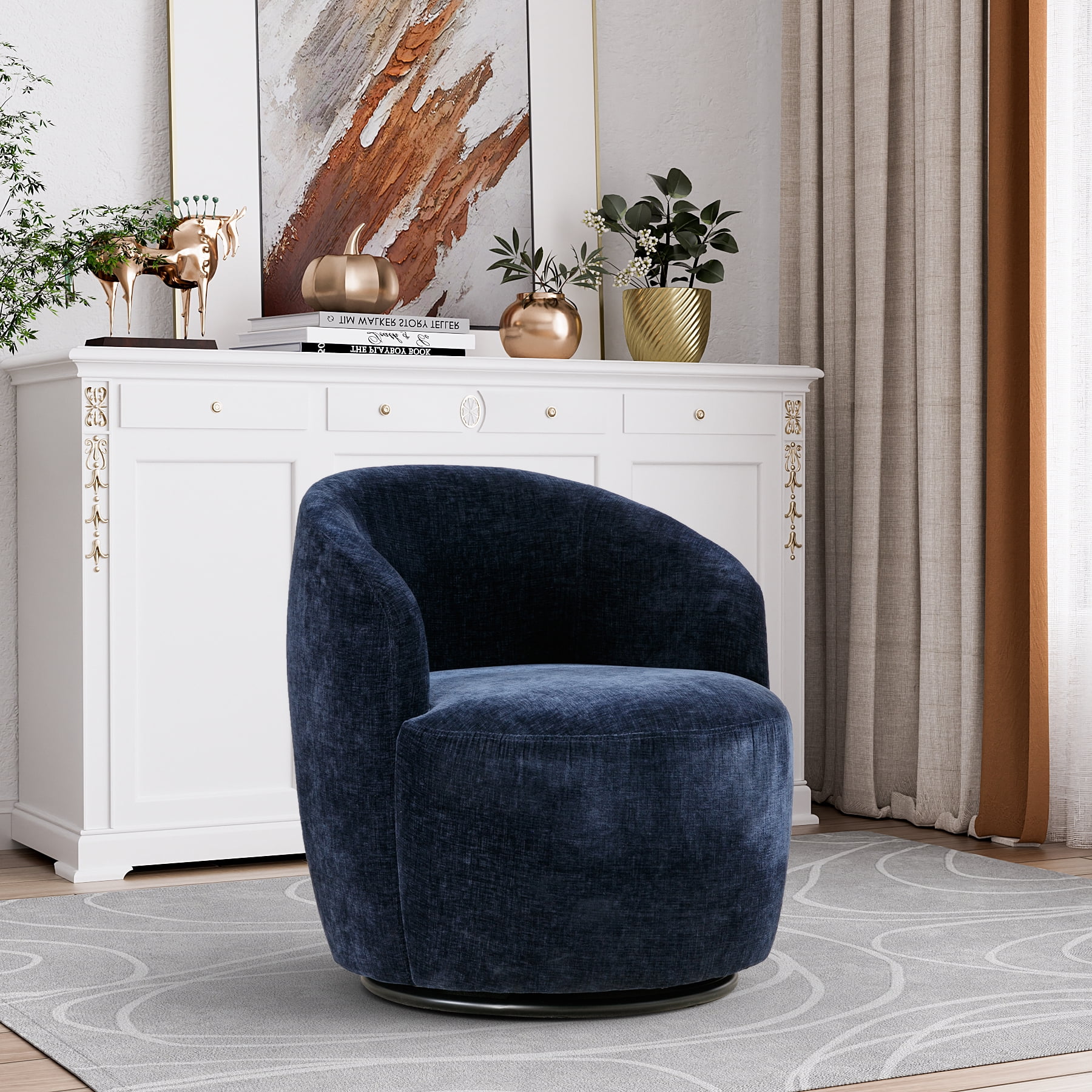 Ouyessir Swivel Barrel Chair, Upholstered Boucle Swivel Accent Chair ...