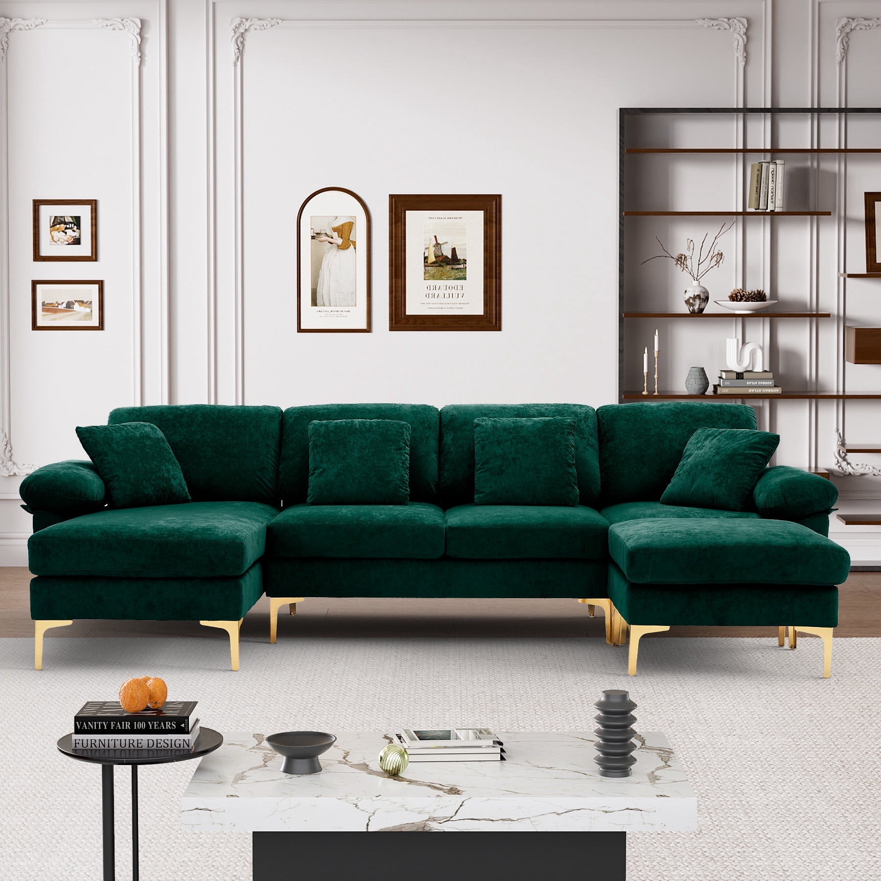 Wiilayok 114" U-Shaped Sectional Sofa,Velvet Modular 4 Seat Sofa Set ...