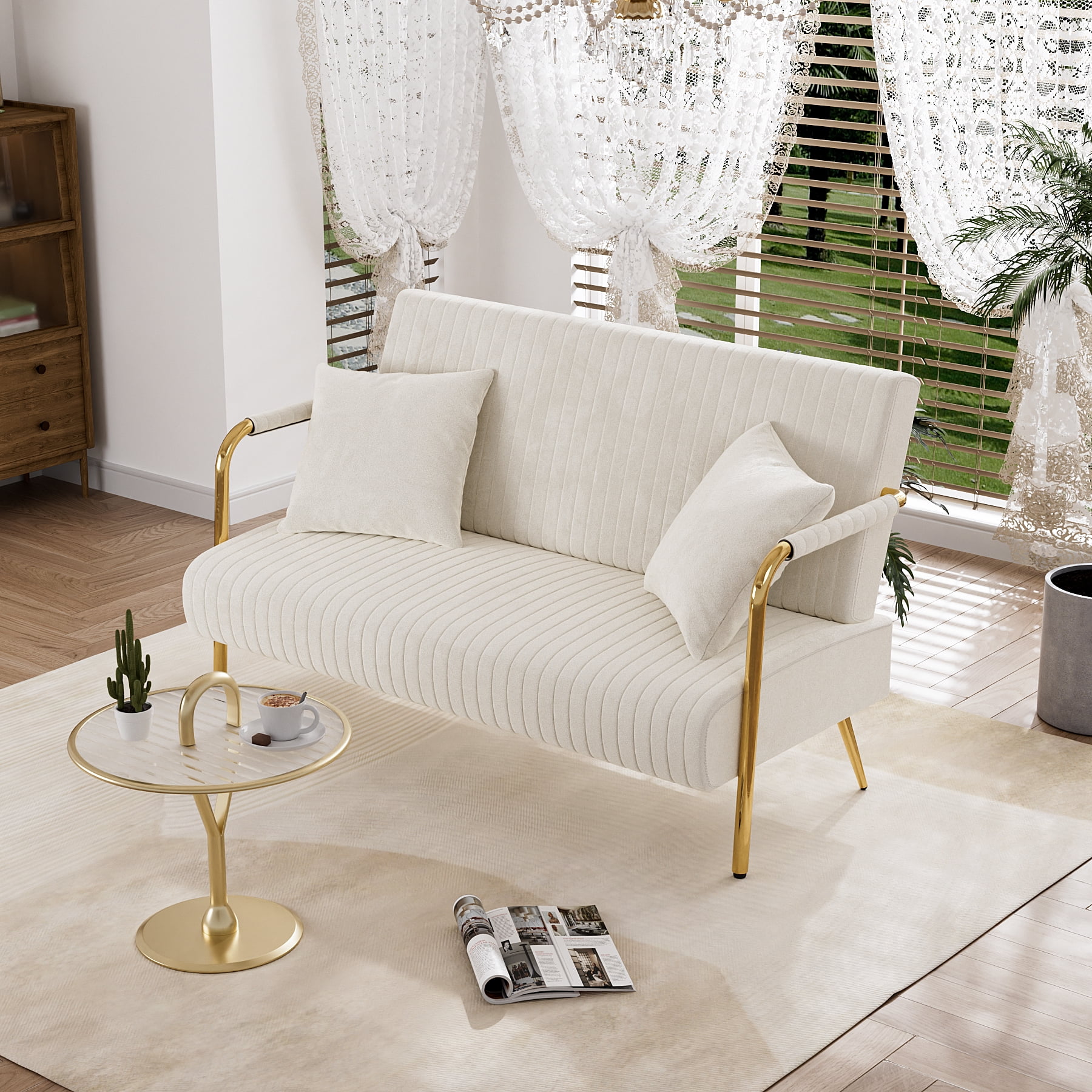 Ouyessir Modern Velvet Loveseat Sofa, 2 Seater Settee with Gold Legs ...