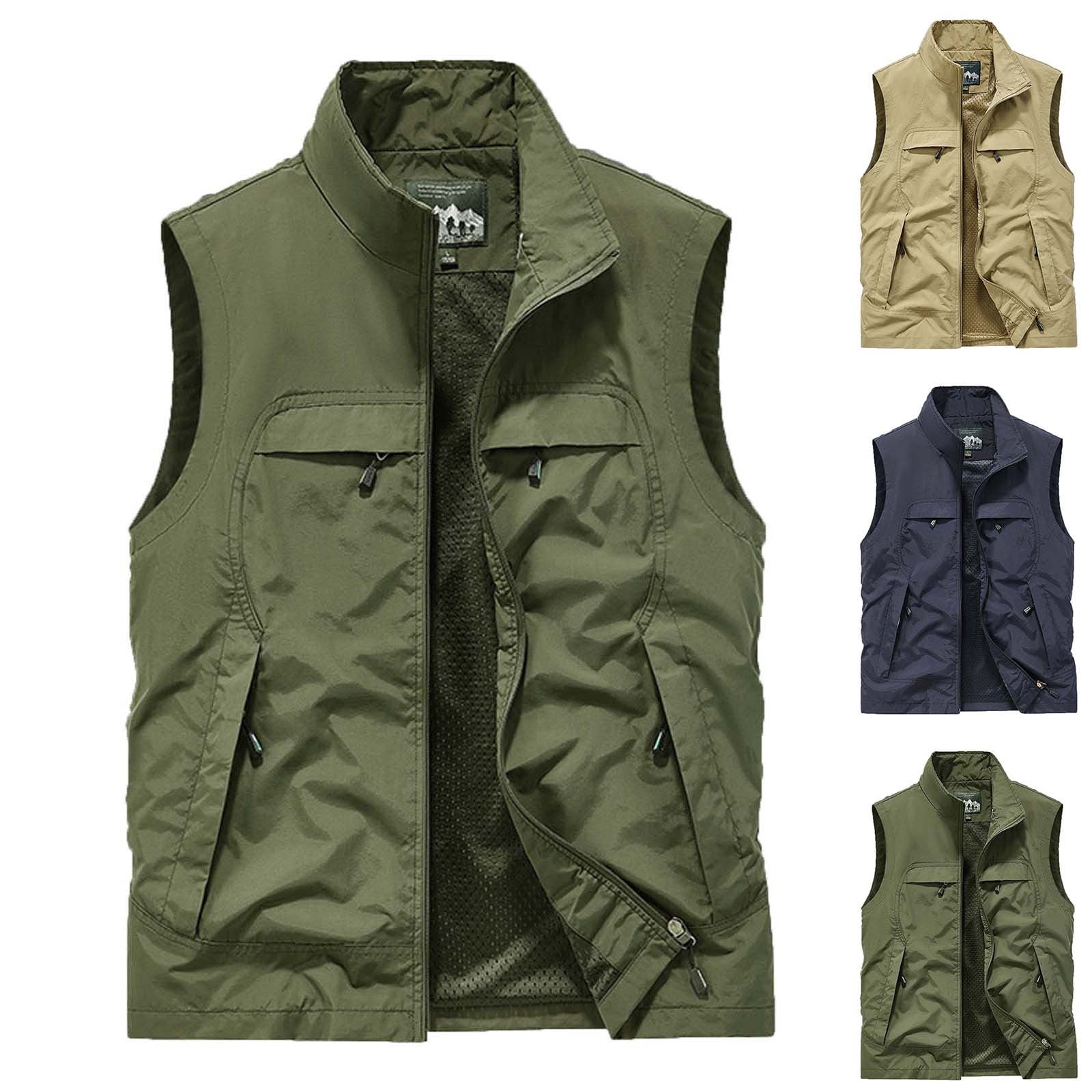 Ovafbau Sleeveless Mens Fall Winter Casual Vests Jackets Men Cargo Work ...