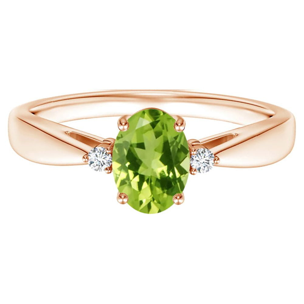 Oval 1 Ctw Peridot 925 Sterling Silver Solitaire Rose Plated Wedding ...
