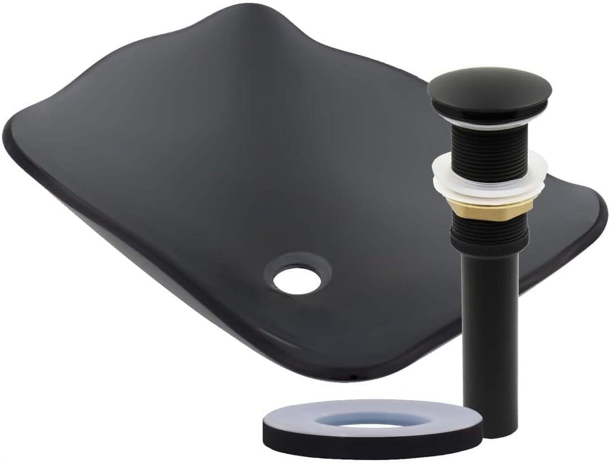Oval 20" Vessel Tempered Glass Bathroom Sink - Flat Black Drain ...
