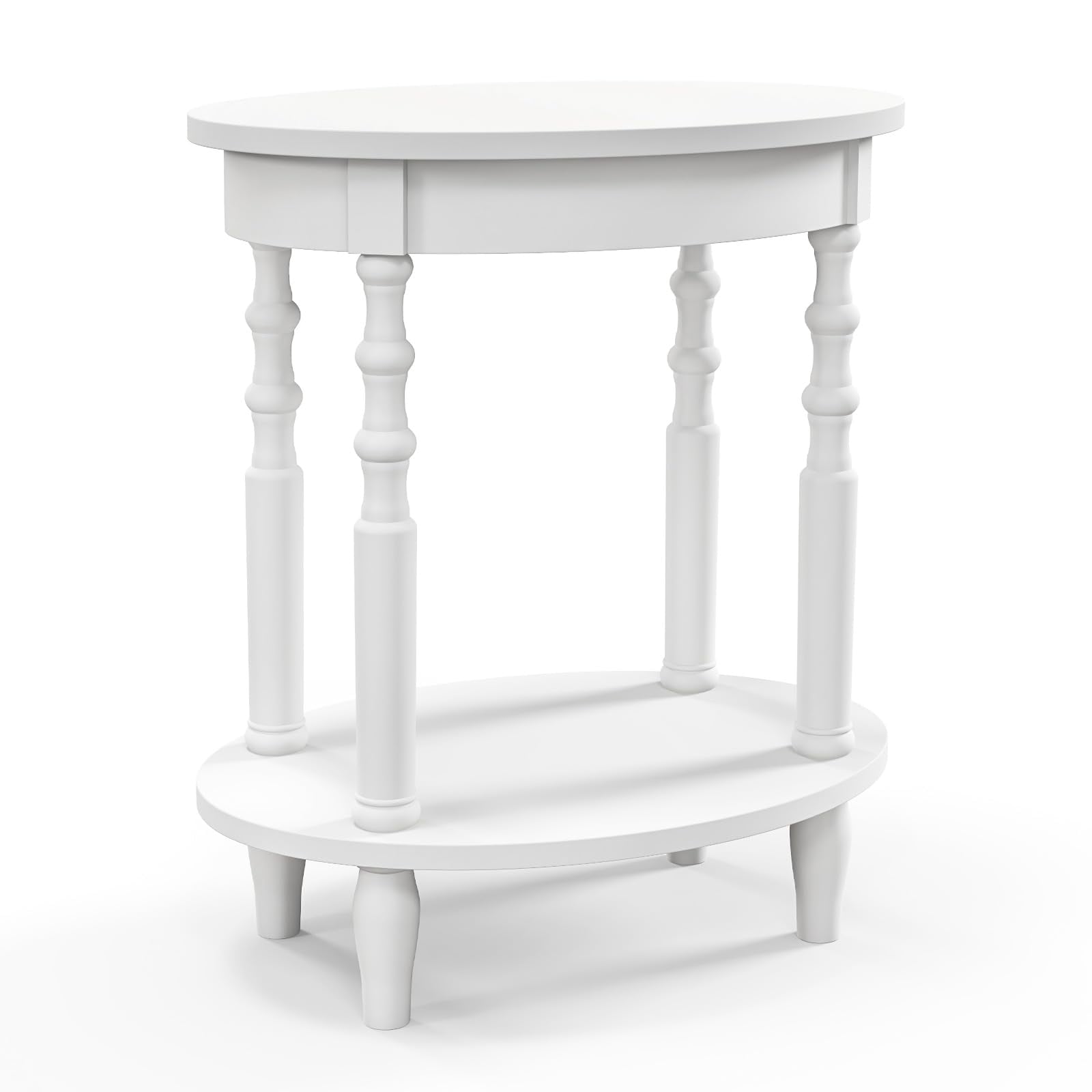 Oval Accent Table with Storage Shelf, 2-Tier Solid Wood Side Table for ...