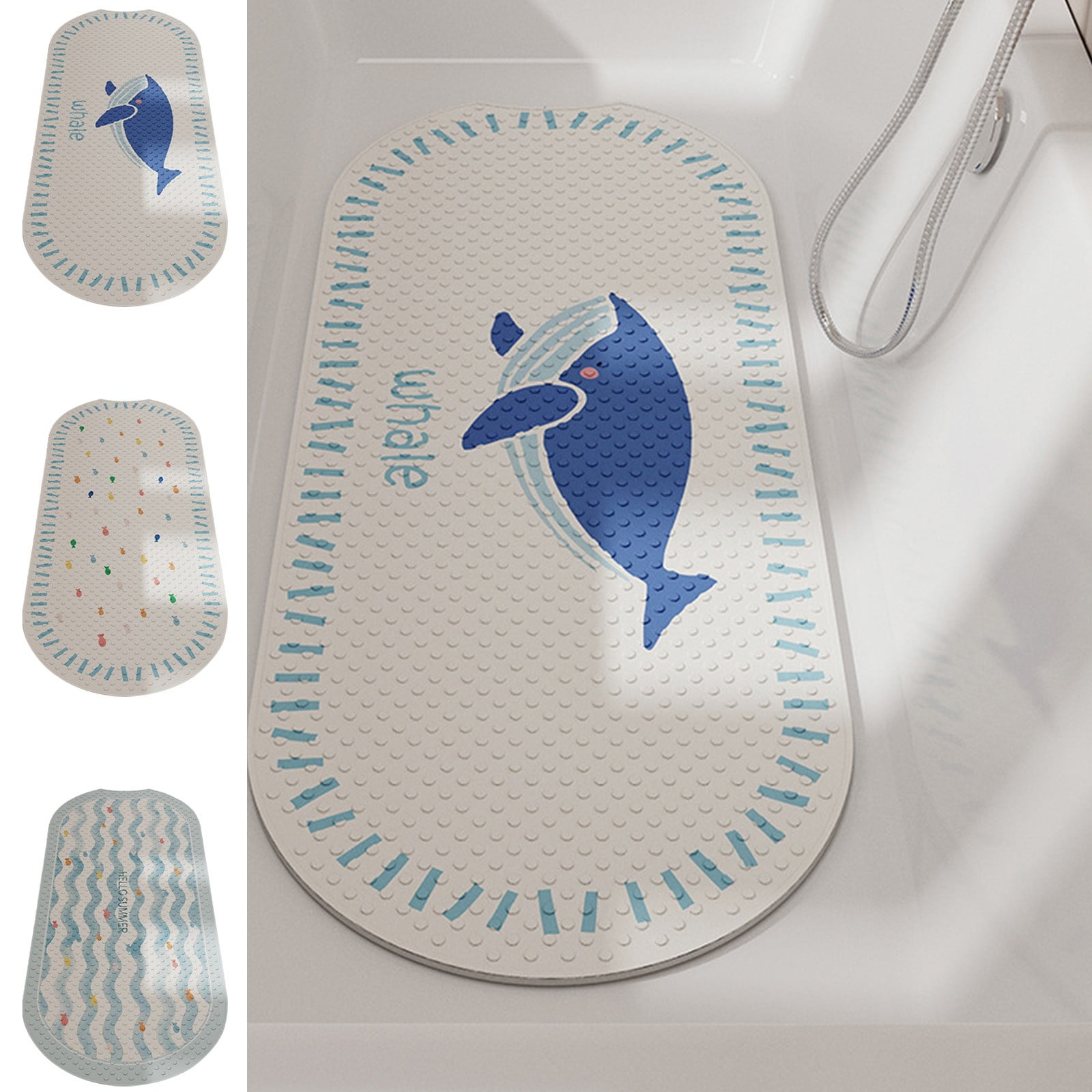 Oval Bathroom Floor Mat, Non-Slip Bathtub Mat with Suction Cups, 39 ...