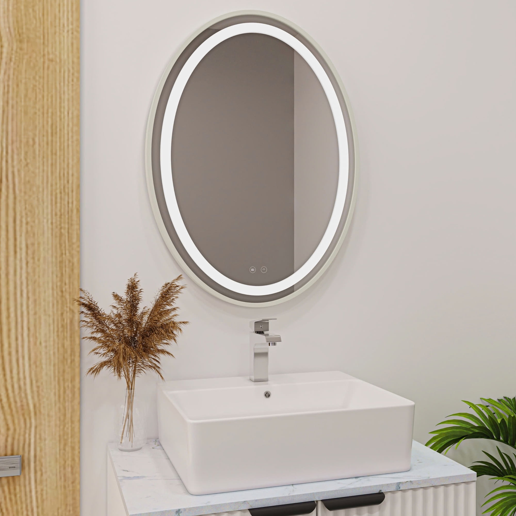 Oval Bathroom Mirror Anti-Fog 3 Colors Light, Wall Mounted Lighted ...