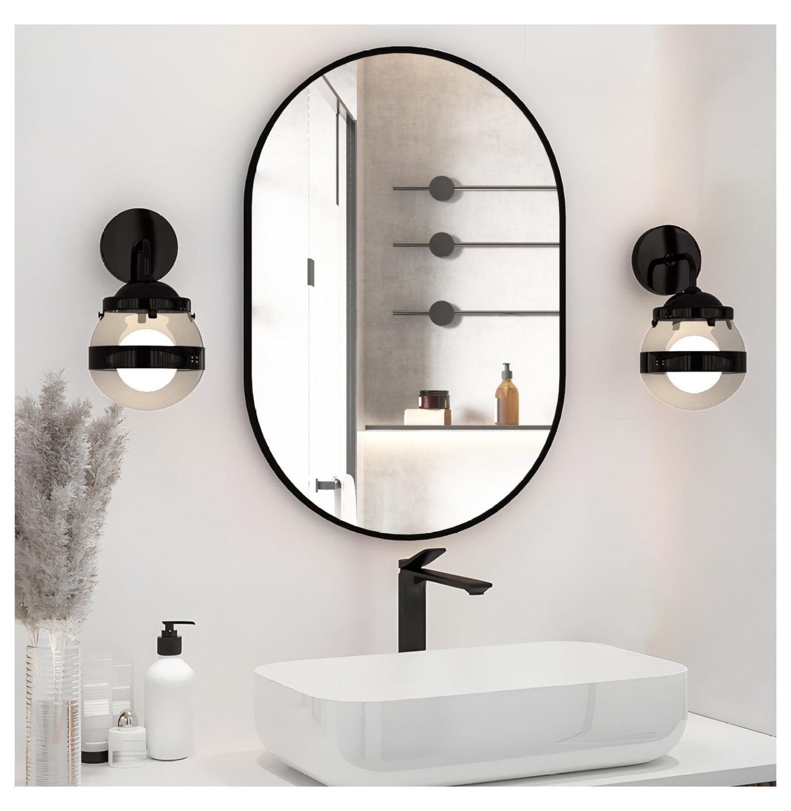 Oval Bathroom Mirror Capsule Wall Vanity Mirror, 20"x30" Black Wall ...
