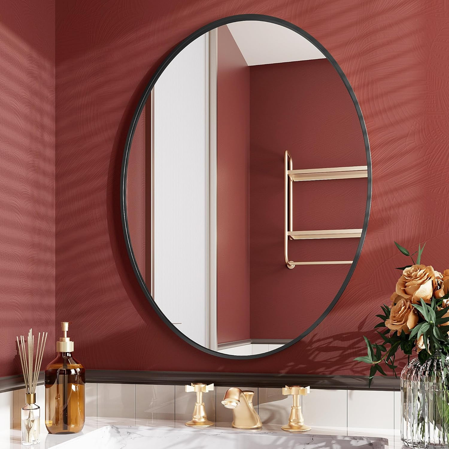 Oval Bathroom Mirrors,24x32 Black Oval Mirror,Bathroom Vanity Mirror ...