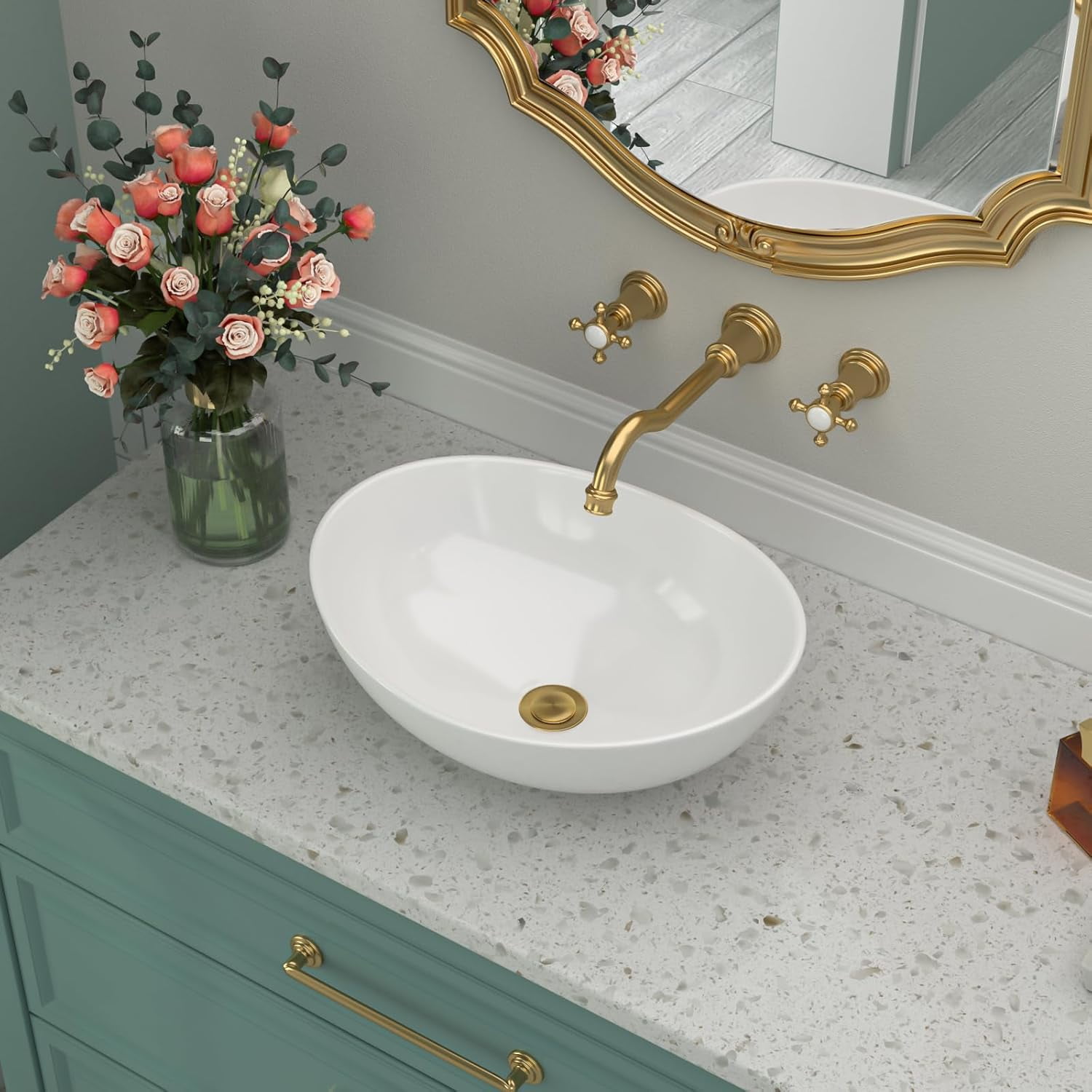 Oval Bathroom Vessel Sink - 16 x 13 inch Small Vessel Sink White ...