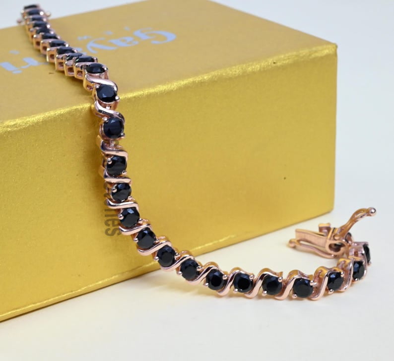 Oval Black Spinal Tennis Bracelet, 925 Sterling Silver Black Spinel ...