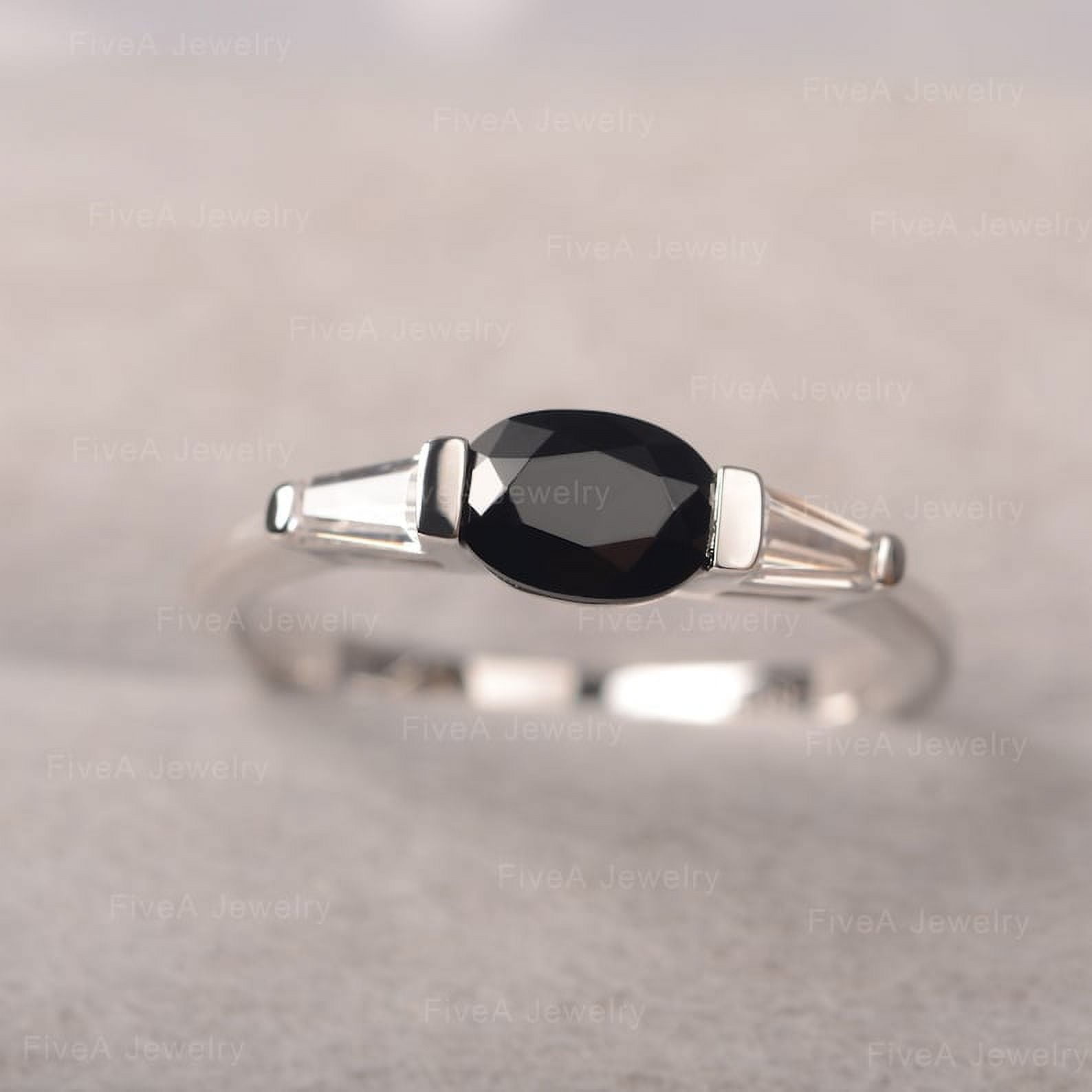 Oval Black Spinel Ring Black Gemstone Sliver Band 3 Stone Ring Gothic ...