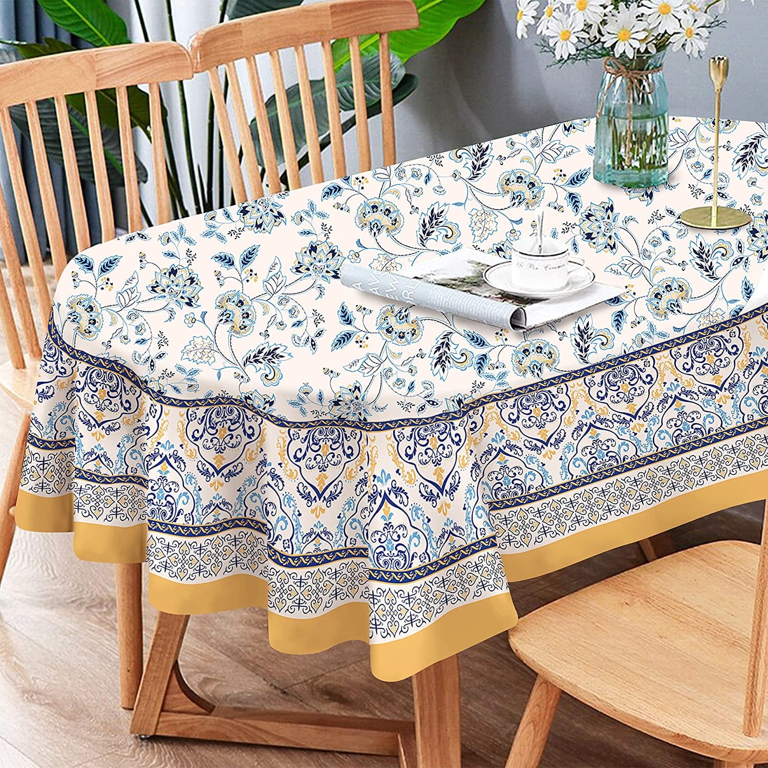 Oval Boho Tablecloth for Oval Table Covers, Wrinkle Free Bohemian Style ...