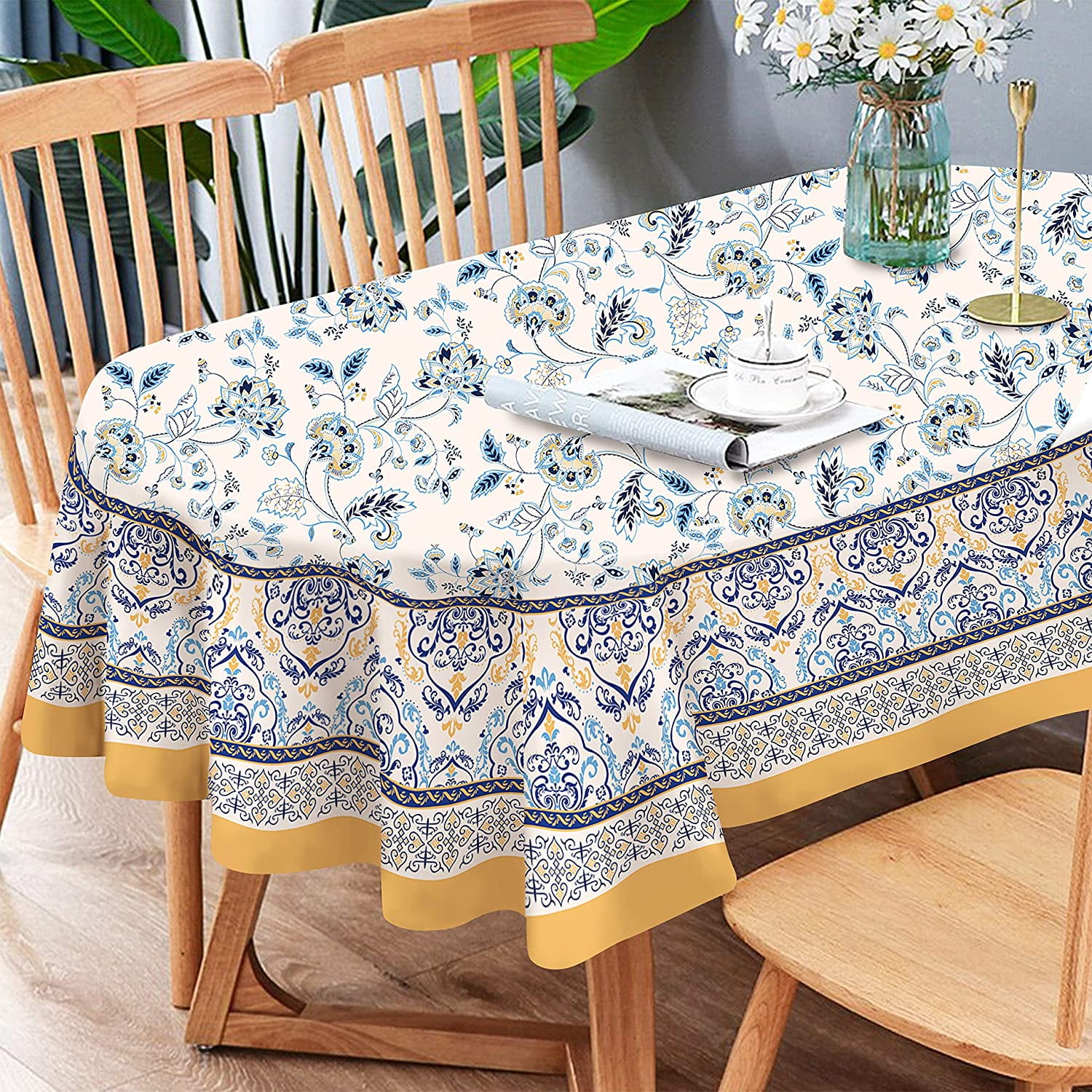 Oval Boho Tablecloth for Oval Table Covers, Wrinkle Free Bohemian Style ...
