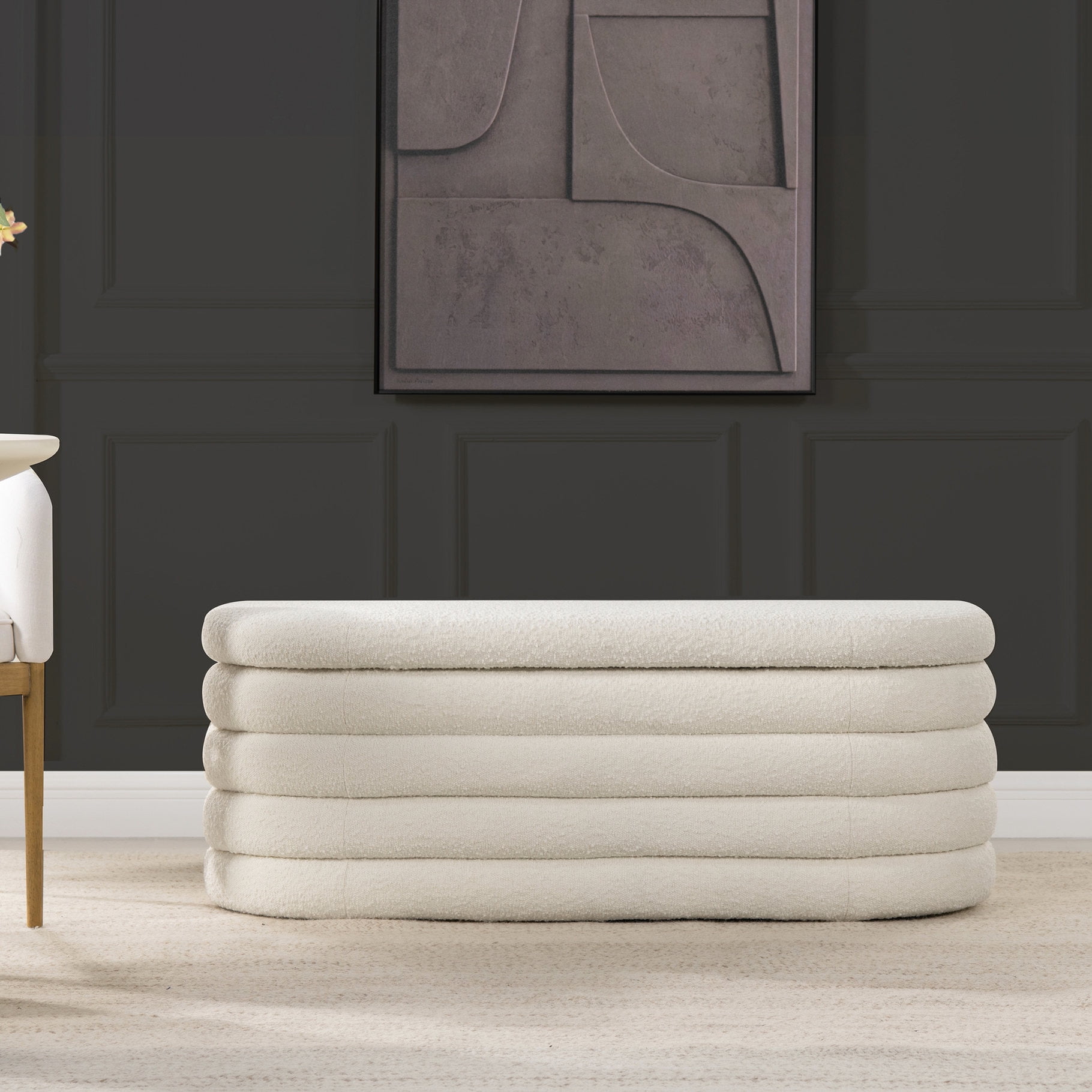 Oval Boucle Bench - Versatile Home Storage - Entryway and Living Areas ...