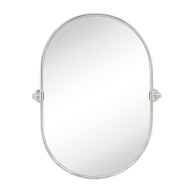 Oval Brushed Nickel Pivot Bathroom Mirror Pill Shaped Tilting Bathroom ...