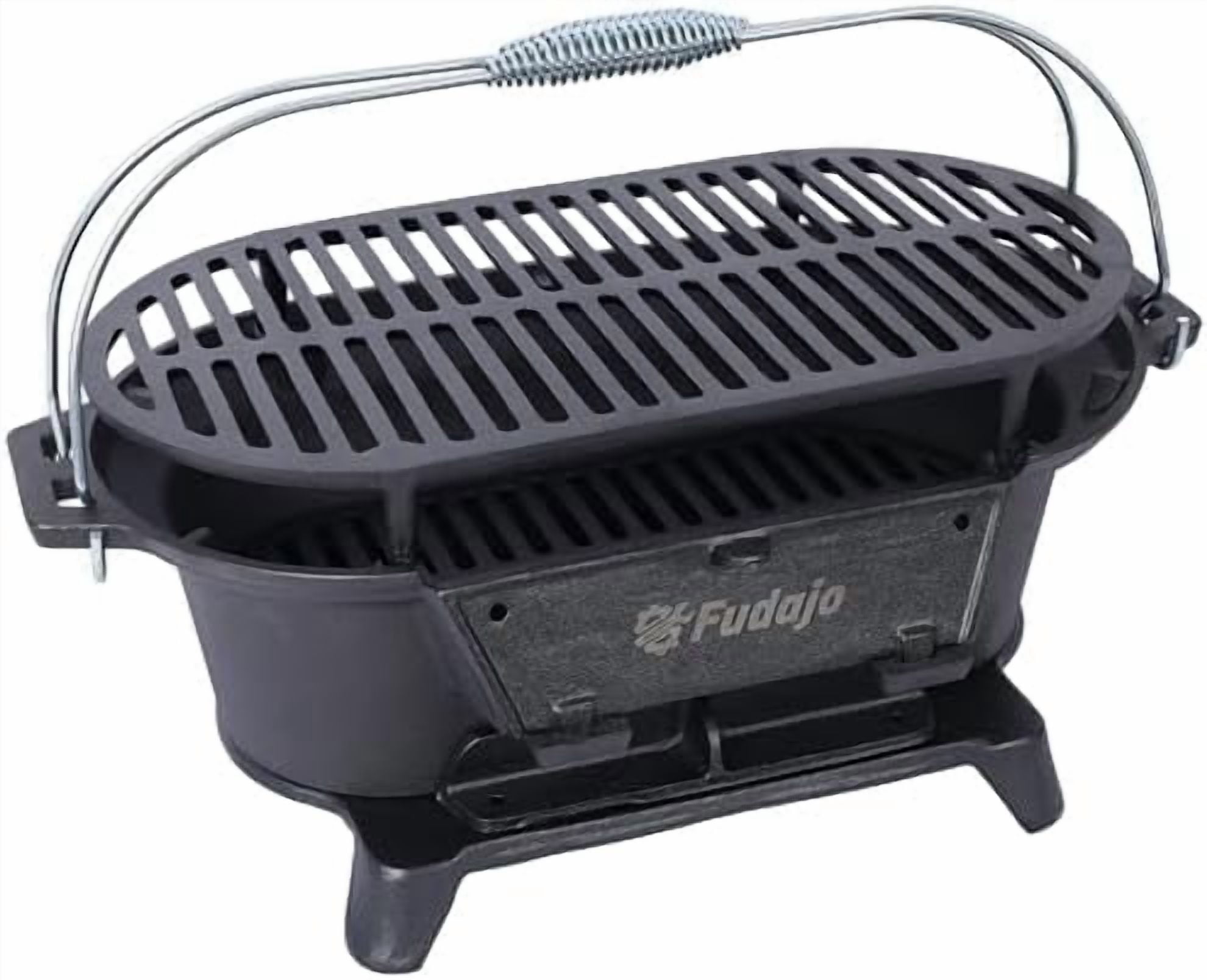 Oval Cast Iron Grill Outdoor, Portable Charcoal Grill and Tabletop Cast ...