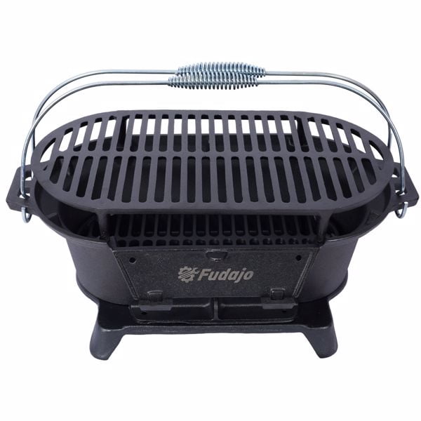 Oval Cast Iron Grill Outdoor, Portable Charcoal Grill and Tabletop Cast ...
