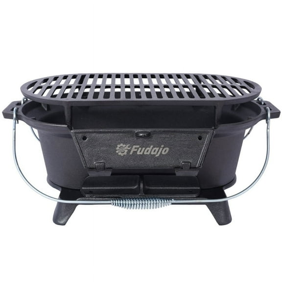 Cast Iron Charcoal Grill, Portable Hibachi Grill w/Air Regulating Door ...