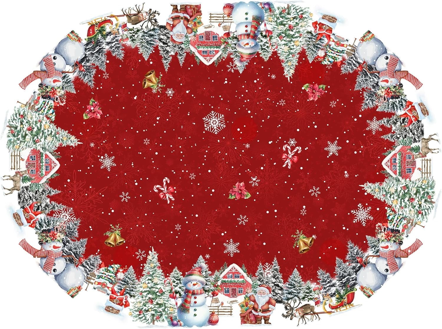 Oval Christmas Tablecloth 52x70 Inch, Winter Snowman Santa Christmas ...