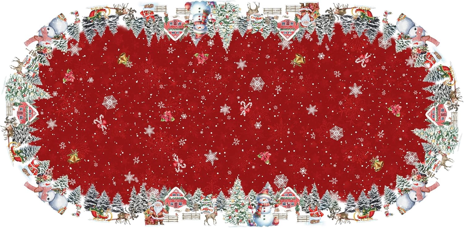 Oval Christmas Tablecloth 60x120 Inch, Winter Snowman Santa Christmas ...