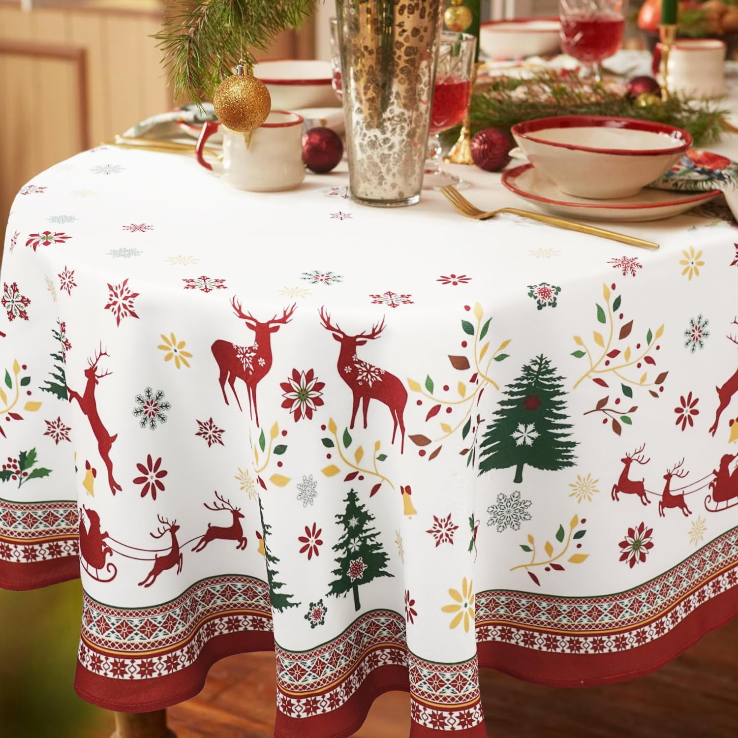 Oval Christmas Tablecloth, Christmas Table Cloth Oval Winter Snowflake ...