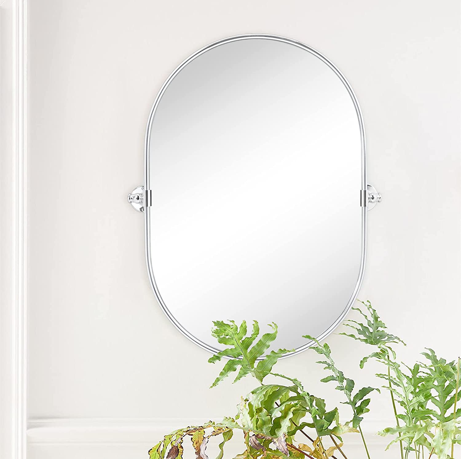 Oval Chrome Pivot Mirror Pill Shaped Tilting Bathroom Vanity Mirror ...