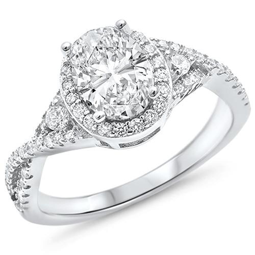 Oval Clear CZ Iced Out Infinity Bridal Ring Sterling Silver Size 6 ...