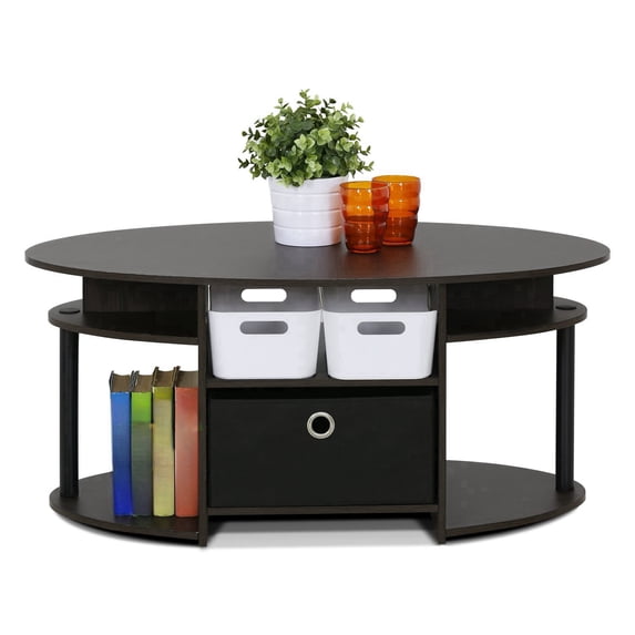 Oval Coffee Table with Storage Bin, Columbia Walnut Black/Dark Brown ...