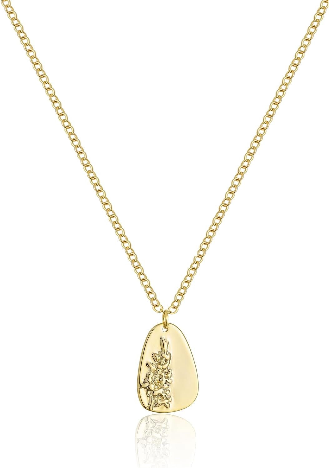 Oval Coin Pendant Necklace 12 Month Birth Flower Disc Necklace 14K Gold ...