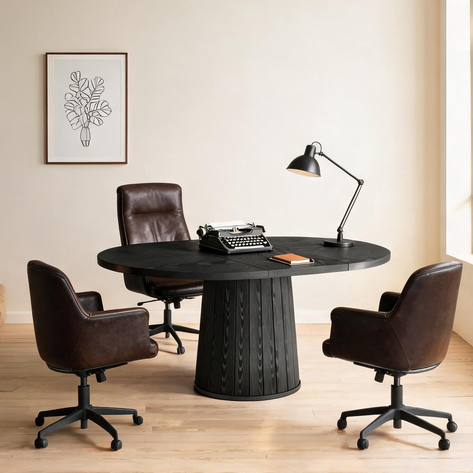 Oval Conference Table for Boardrooms, black-toned MDF, 6-Person, 55 L x ...