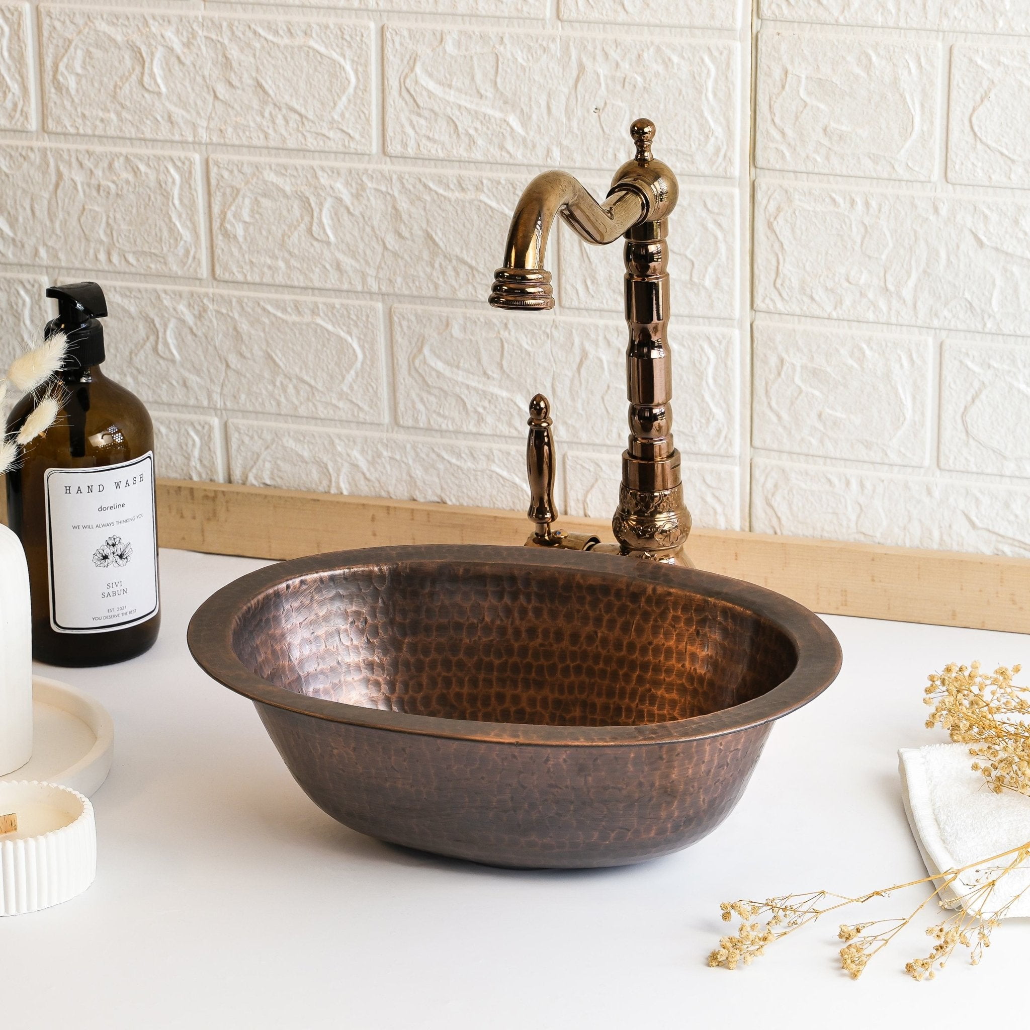 Oval Copper Drop-In Kitchen Sink | Handmade Copper Vessel Sink *Drain ...