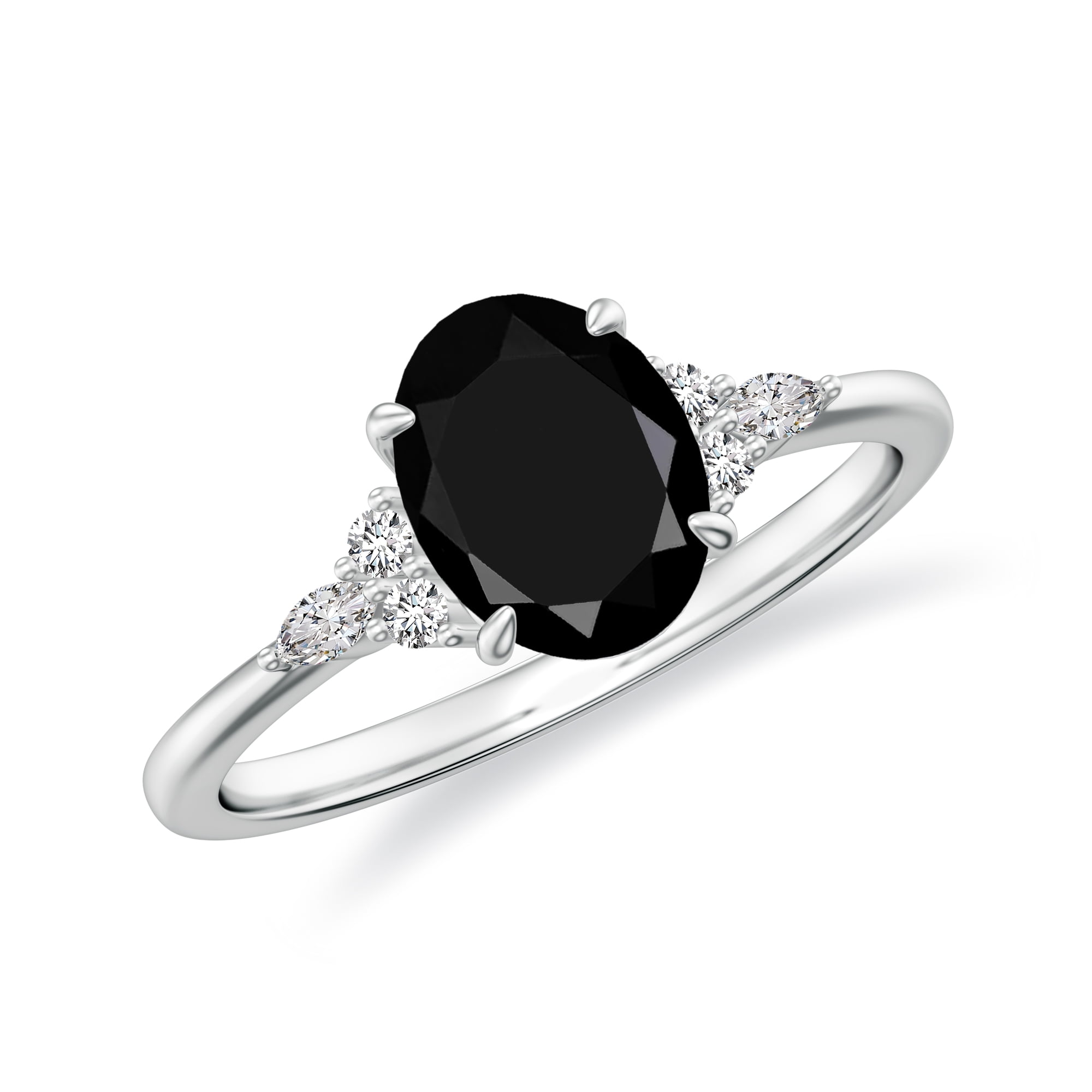 Oval Cut Black Onyx Side Stone Engagement Ring with Moissanite in ...